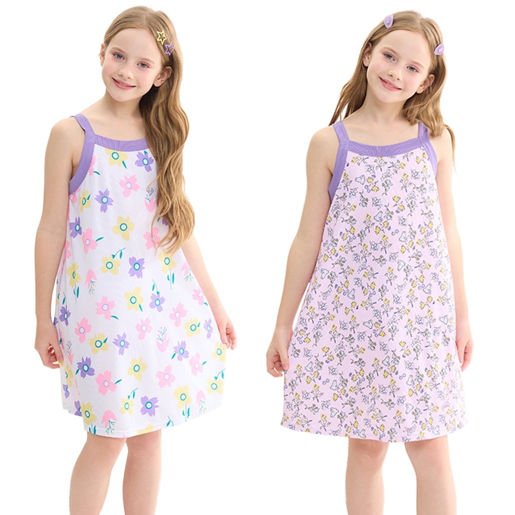 Xmarks 2 Pack Girls Nightgown Sleepwear Cute Print Cami Nightdress 3-15 ...