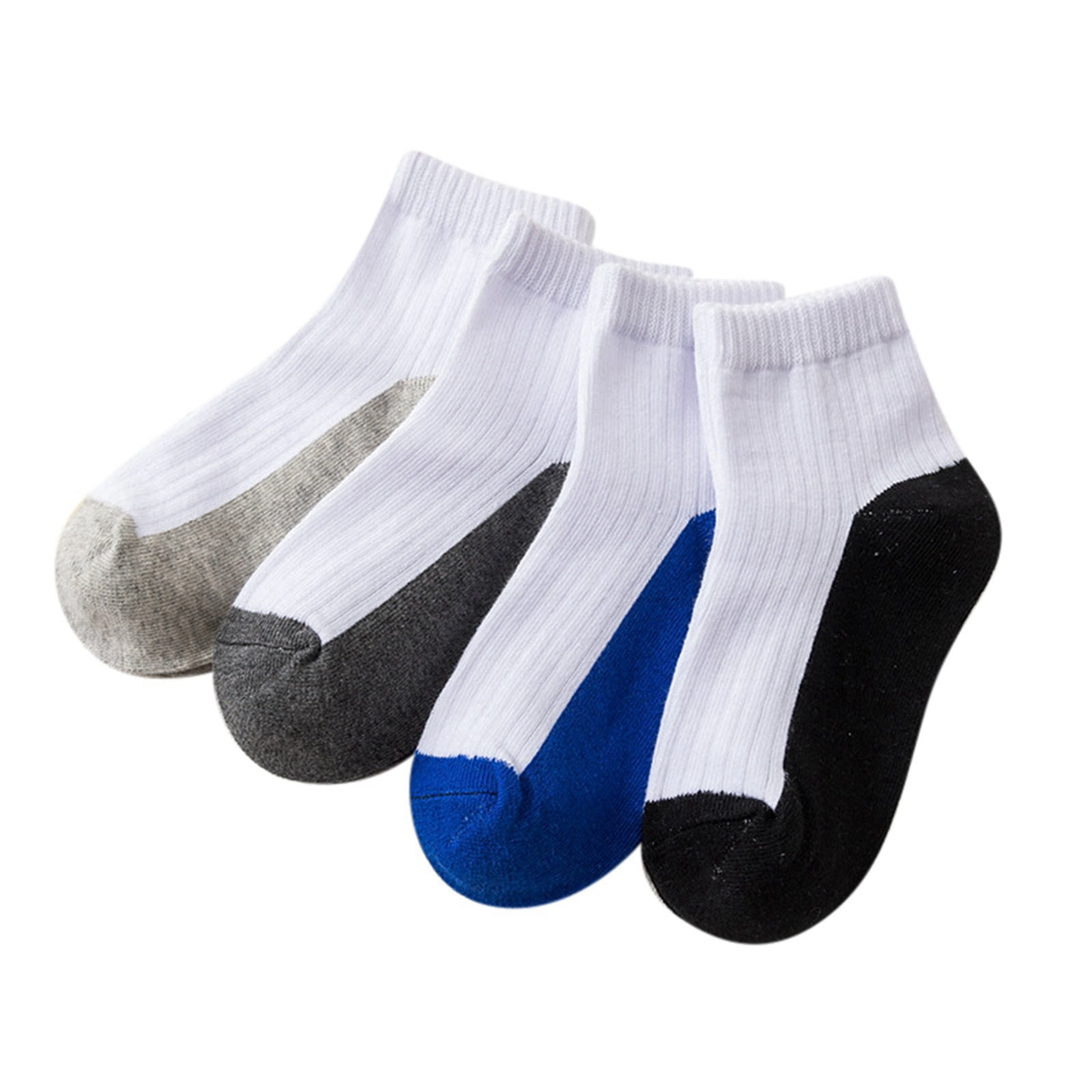 Xmarks 4 Pairs Boys' Crew Socks Color Block Ribbed Cotton Athletic ...