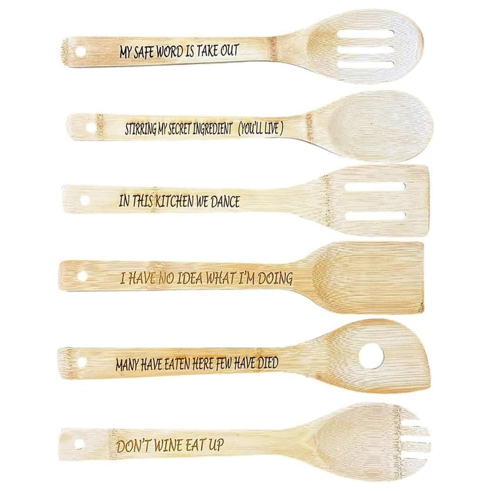 Xmarks 6 PCS Wooden Spoons Utensils Set Including Solid Spoon, Slotted ...