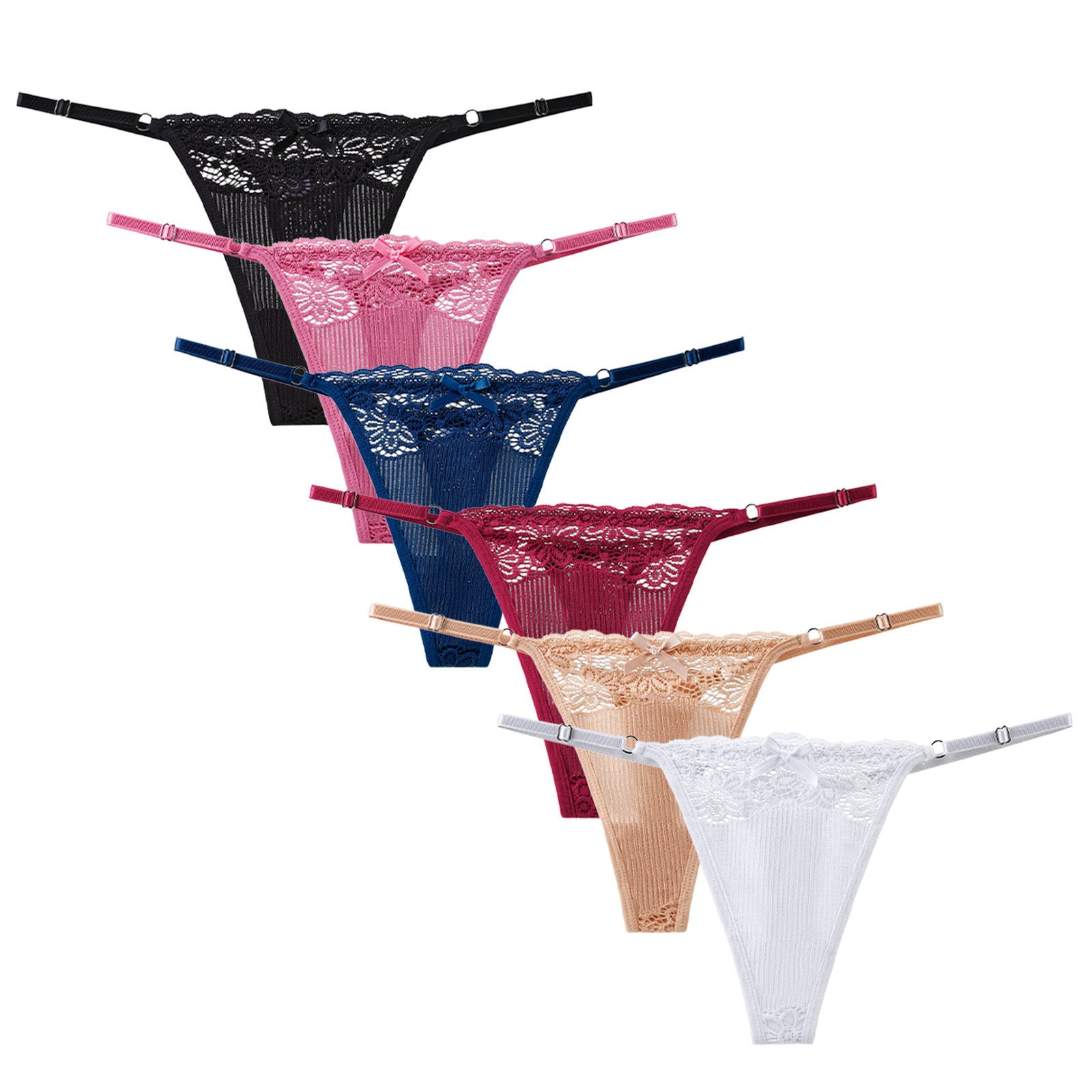 Xmarks 6 Pack Adjustable G-String Thongs for Women Sexy Floral Lace ...