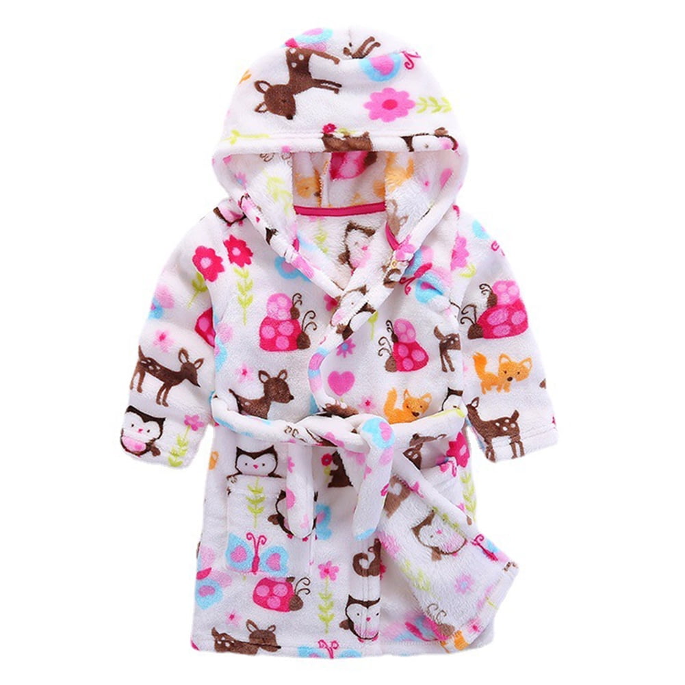 Xmarks Boys Girls Hooded Robe Toddler Kids Cartoon Printed Plush ...