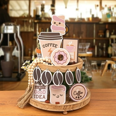 Hanobe Farmhouse Wood Table Stand, Rustic 2-Tier Serving Tray for ...