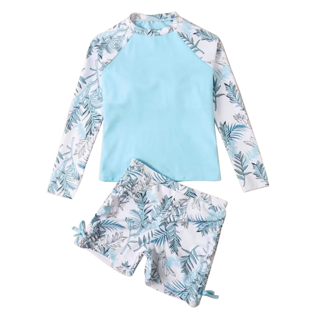Xmarks Girl's Long Sleeve Swimsuits Rashguard Sets Long Sleeve Rash ...
