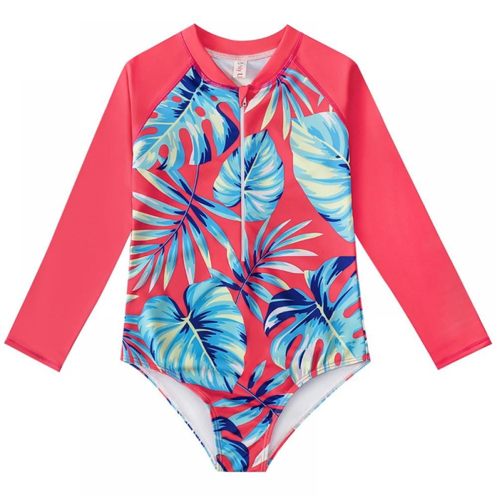 Xmarks Girls One Piece Swimsuits Long Sleeve Rash Guard Zipper Front ...
