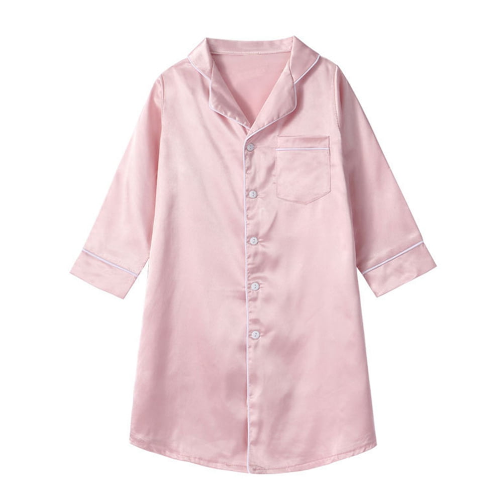 Xmarks Girls Satin Nightgown with a Front Chest Pocket., Button Down ...