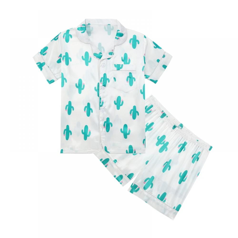 Xmarks Girls Satin Pajamas Set Button Down PJs Nightwear Short Sleeve ...