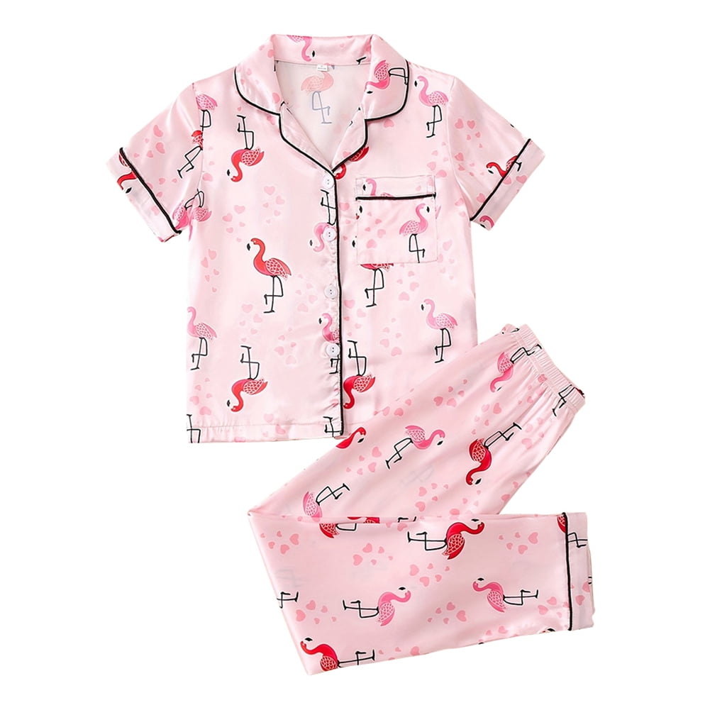 Xmarks Girls Silk Satin Pajamas Set Button Down PJs Short Sleeve ...