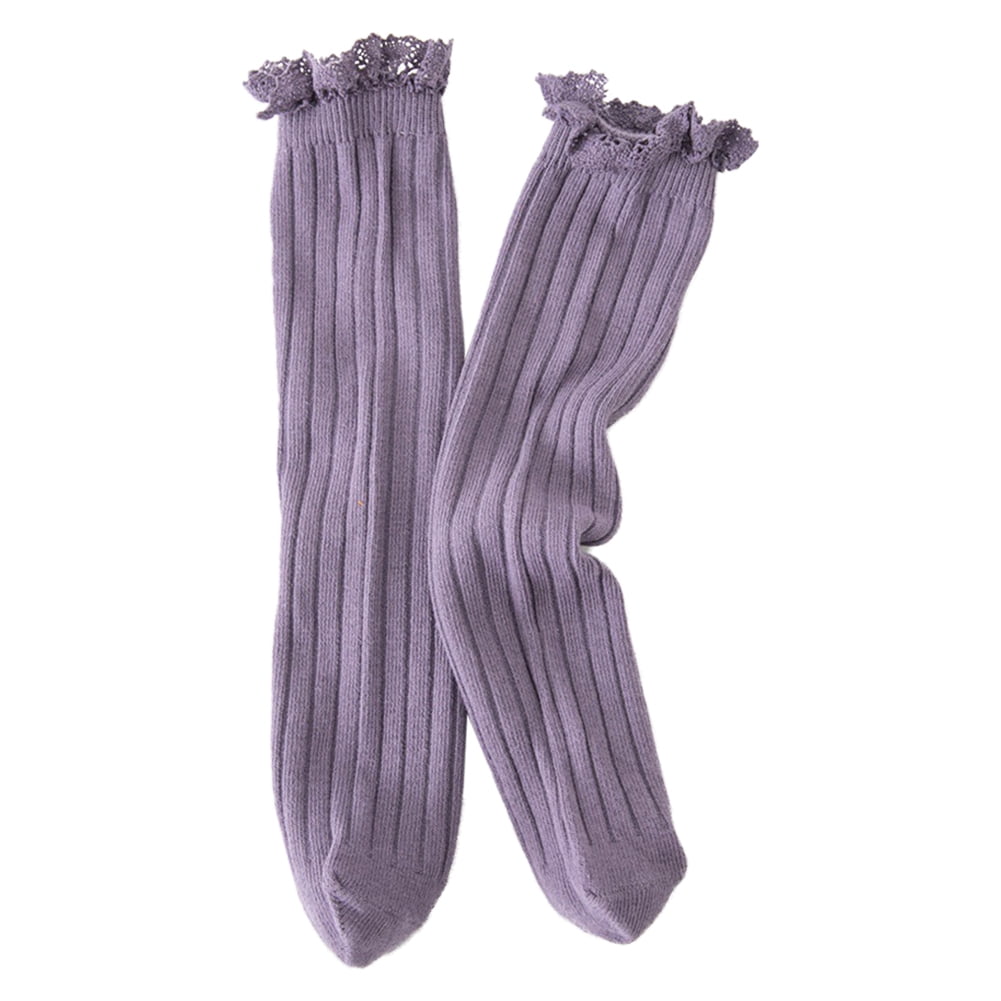 Xmarks Kids Girls Ruffle Slouch Socks - One Size - Ribbed Knee High ...
