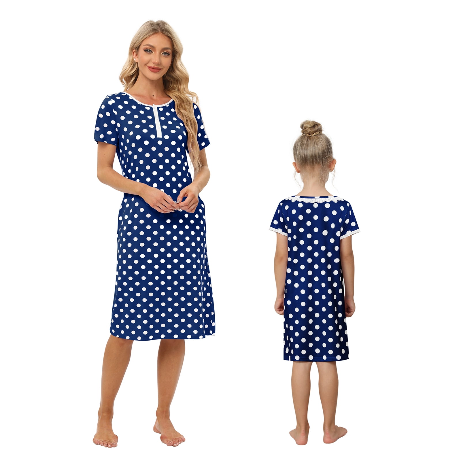 Xmarks Mommy and Me Pajama Dresses Matching Polka Dot Print Short ...