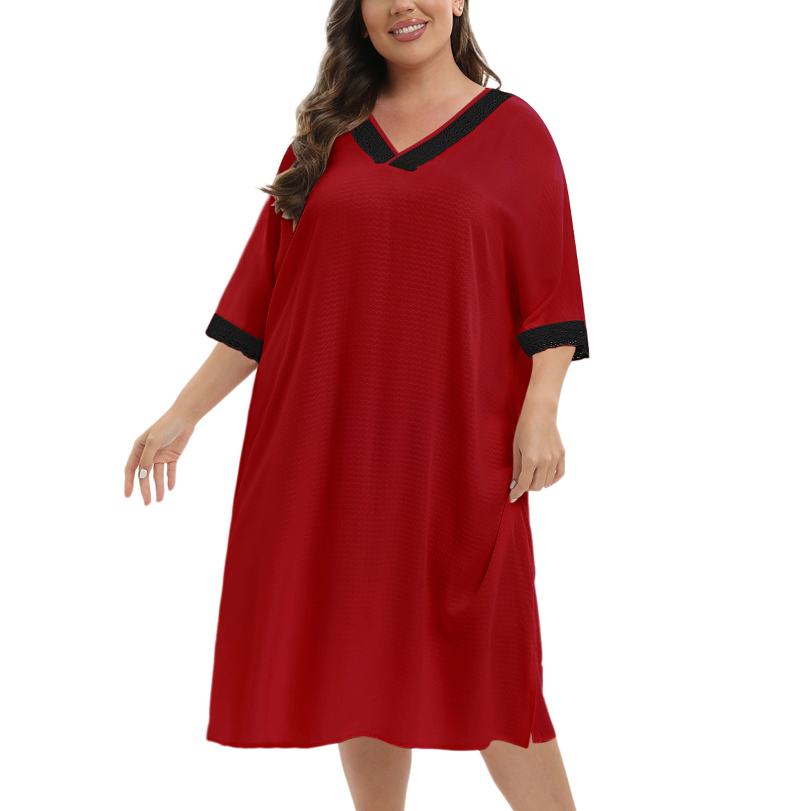 Xmarks Plus Size House Dress for Womens Lace V Neck Nightgown Sleepwear ...