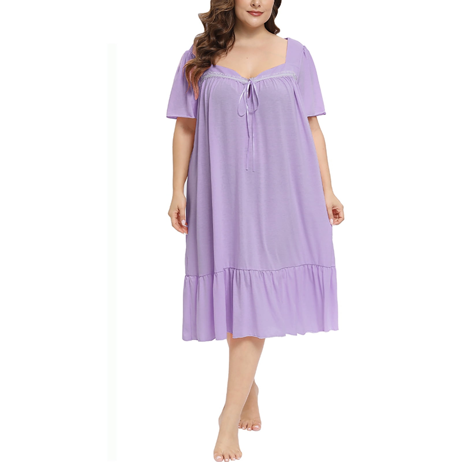 Xmarks Plus Size Nightgown for Women Short Sleeve Square Neck ...