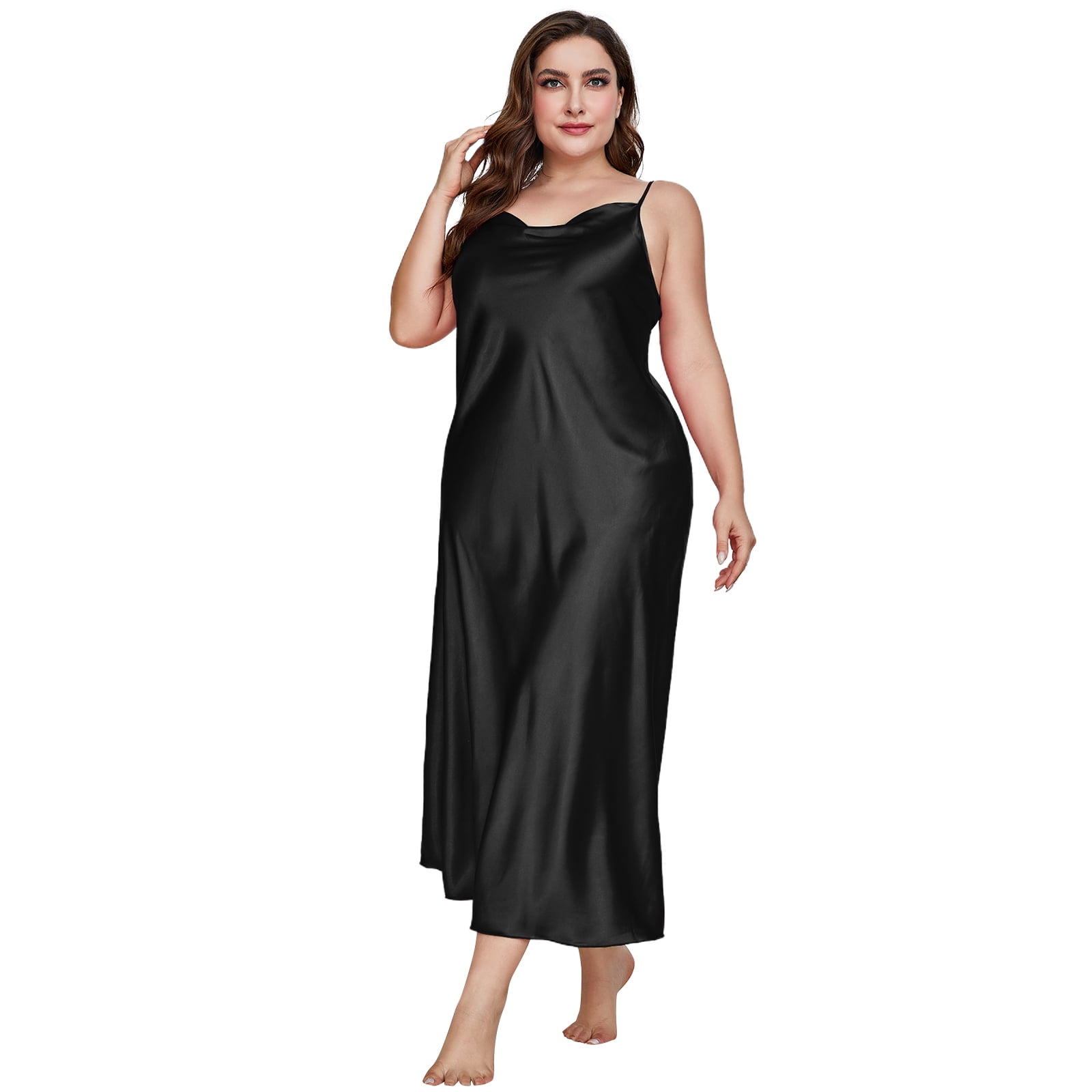 Xmarks Plus Size Satin Nightgown for Women Sexy Long Chemise Negligees ...