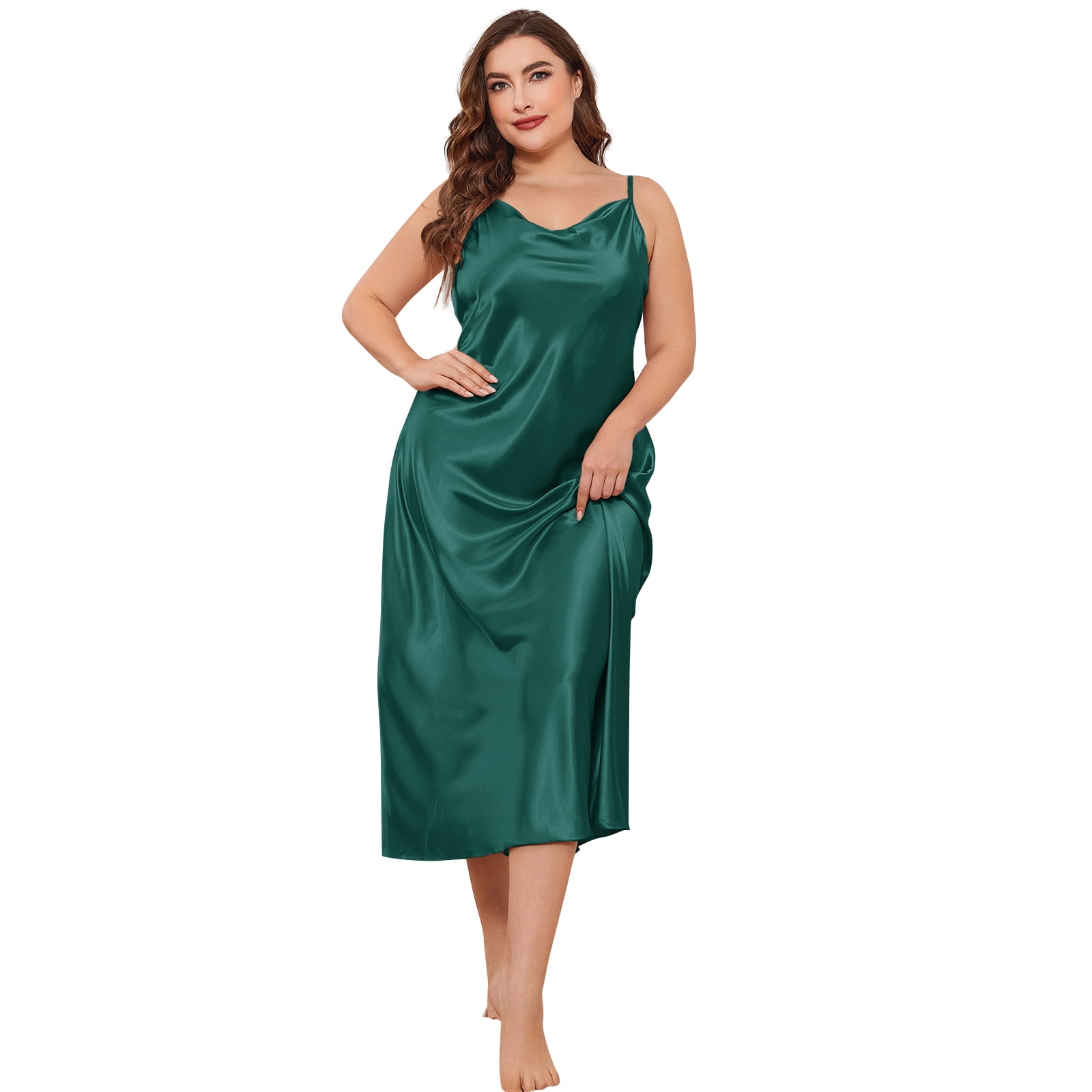 Xmarks Plus Size Satin Nightgown for Women Sexy Long Chemise Negligees ...