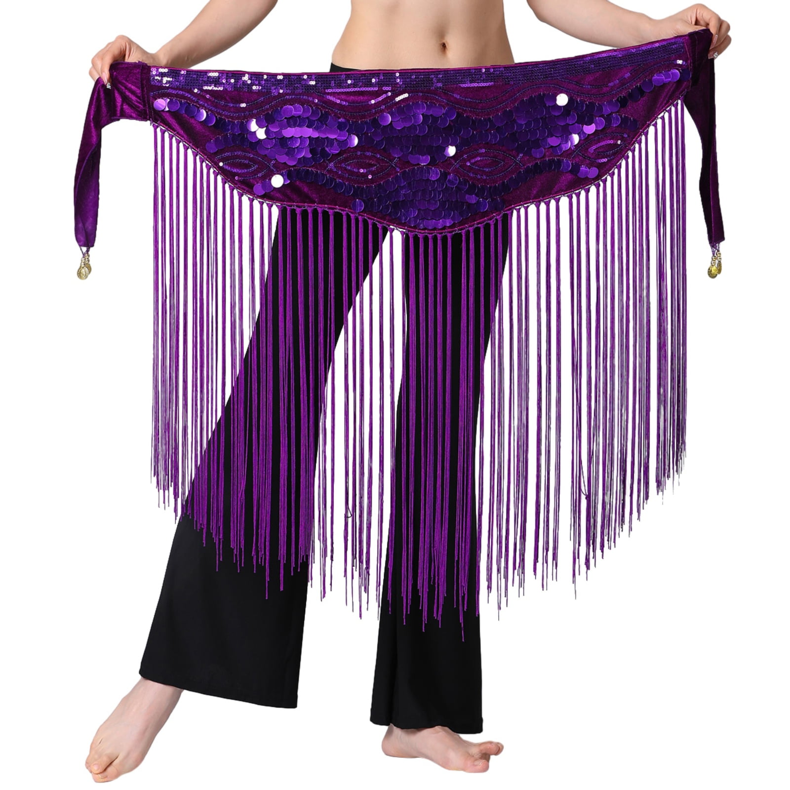 Xmarks Women Belly Dancing Fringe Hip Scarf, Sequins Tassel Dance Waist ...