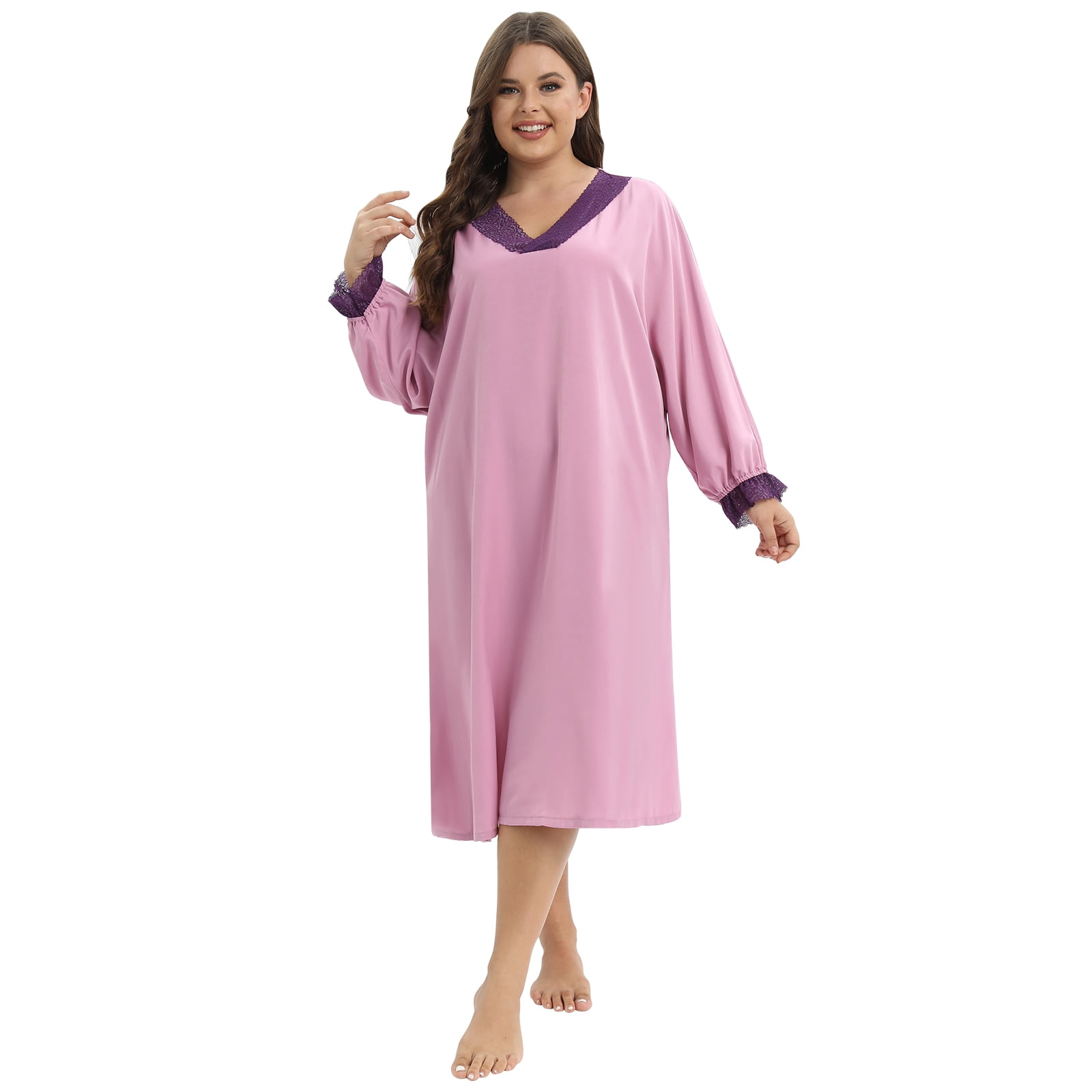 Xmarks Women's Cozy Long Sleeve Nightgown V Neck Full Lenth Long ...