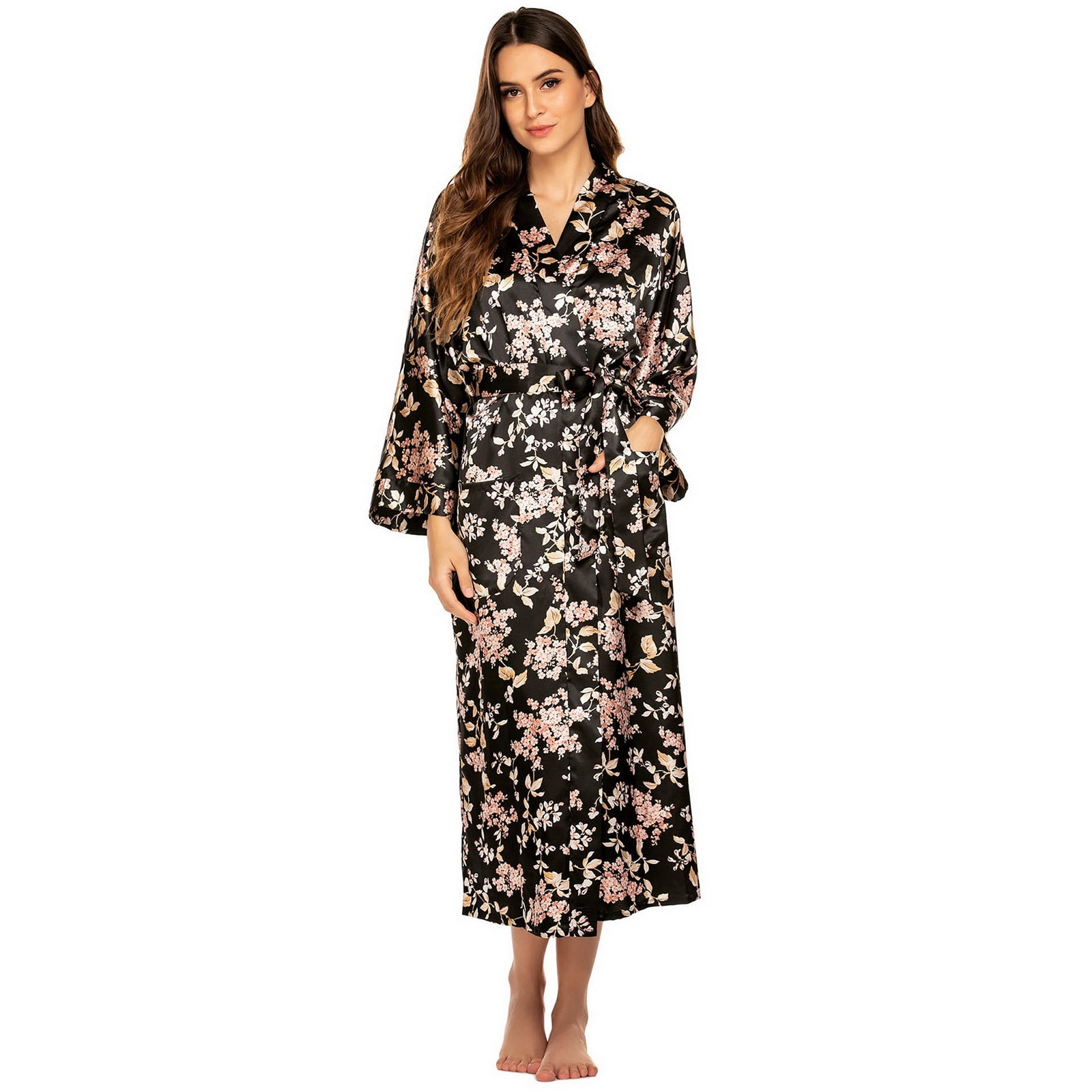 Xmarks Women's Long Satin Robes Lightweight Kimonos Bathrobe with ...