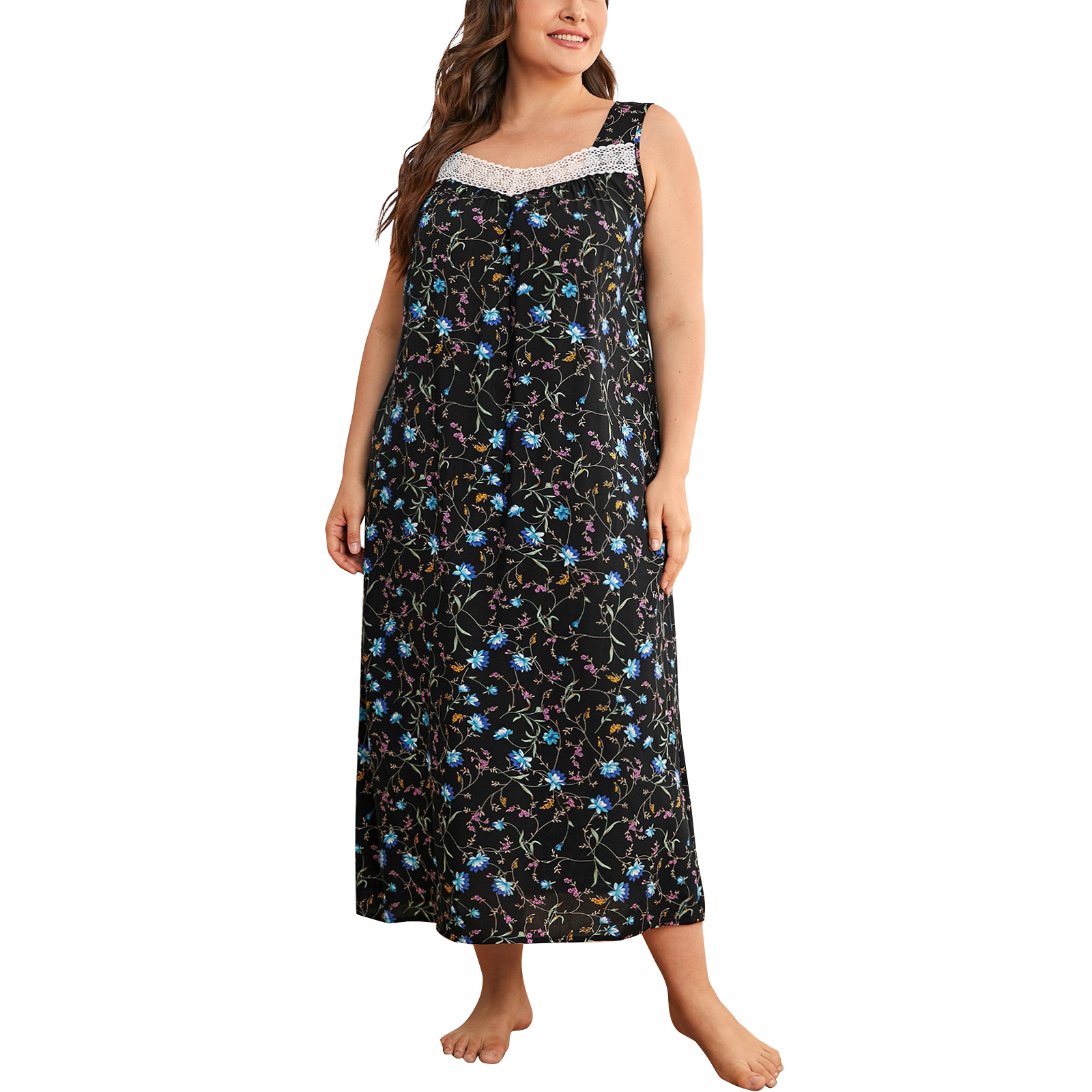 Xmarks Women's Plus Size Long Nightgown Sleeveless Sleepwear Lace ...