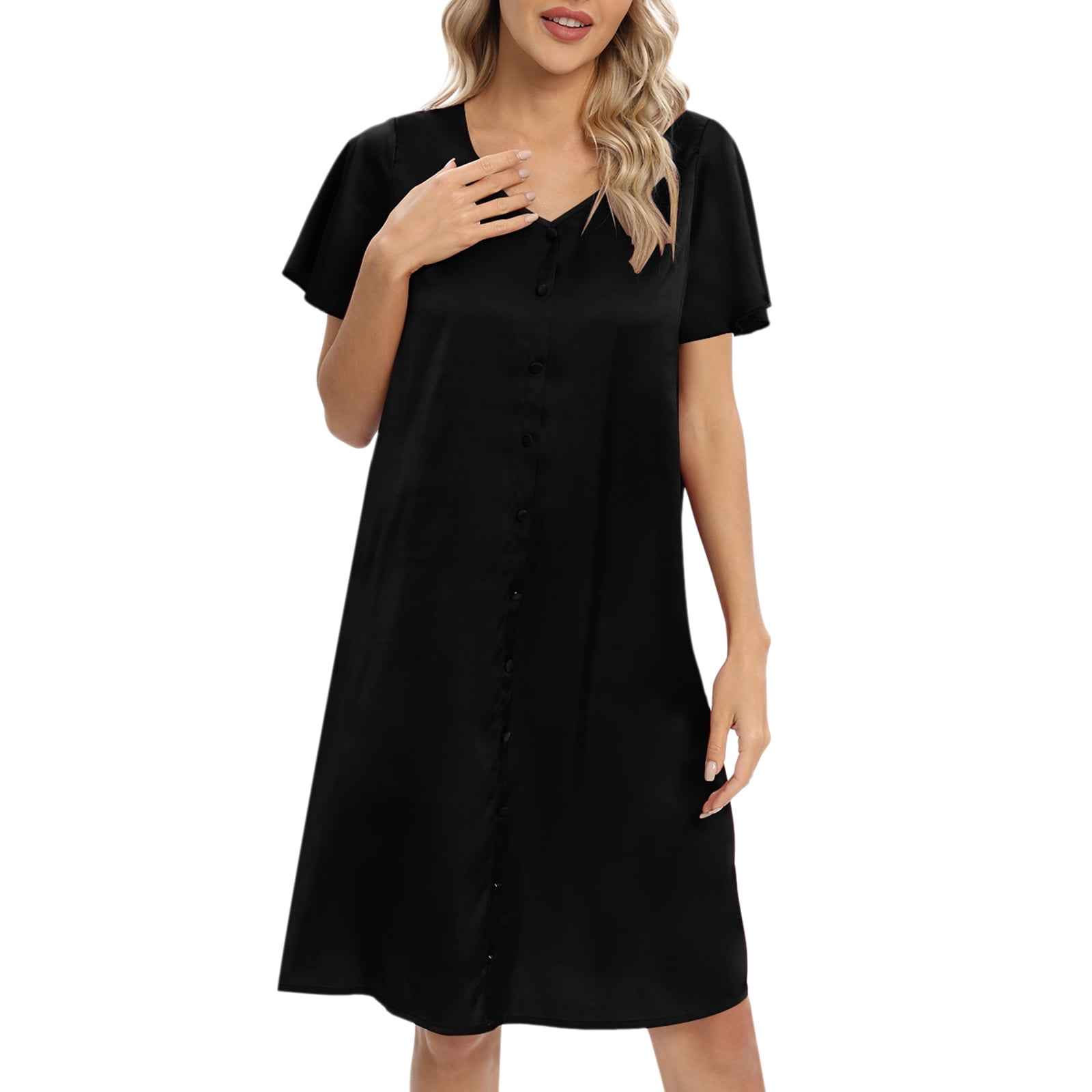 Xmarks Women's Satin Nightshirts Short Sleeve V Neck Nightgown ...
