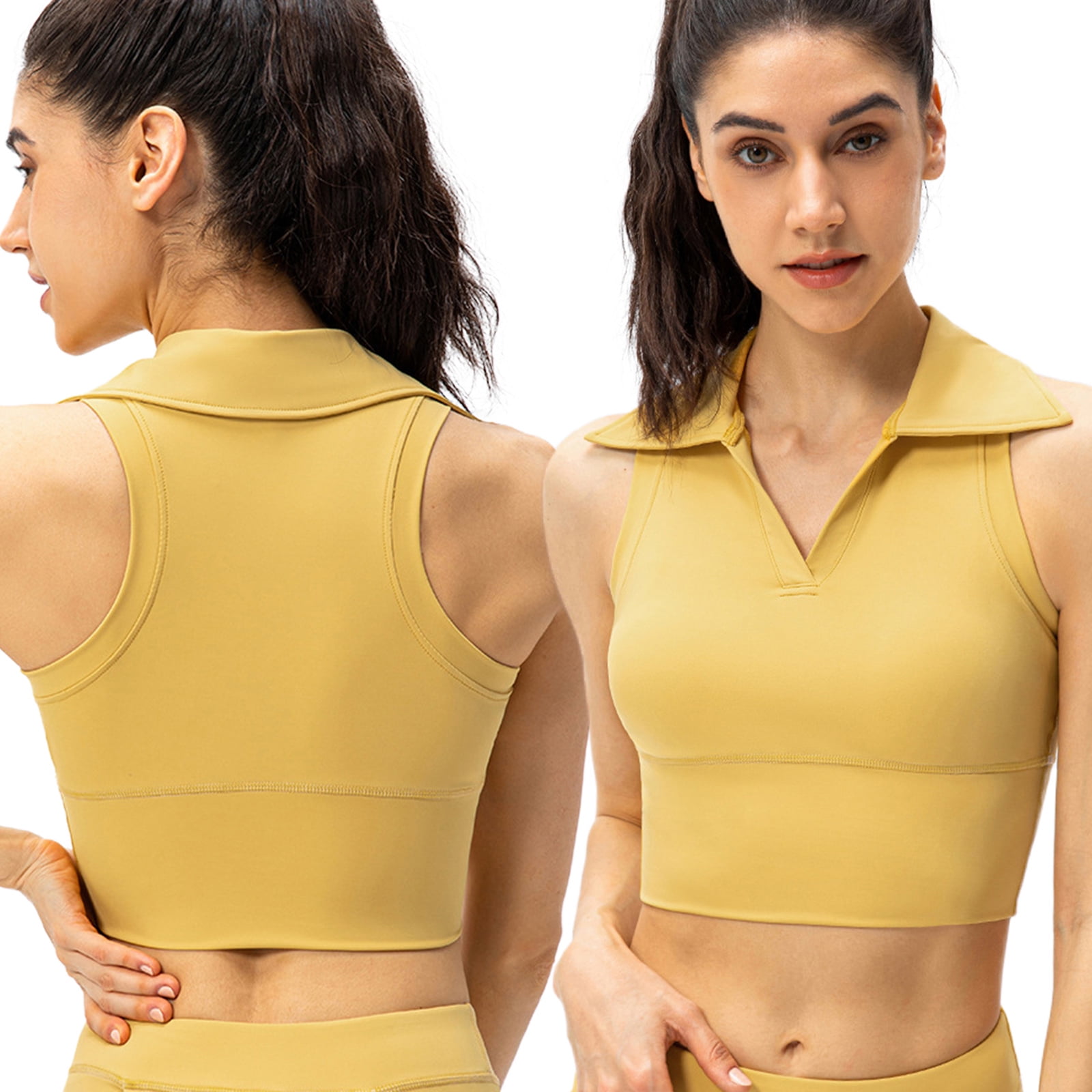 Xmarks Women's Workout Cropped Tank Top V Neck Athletic Crop Top Lapel ...