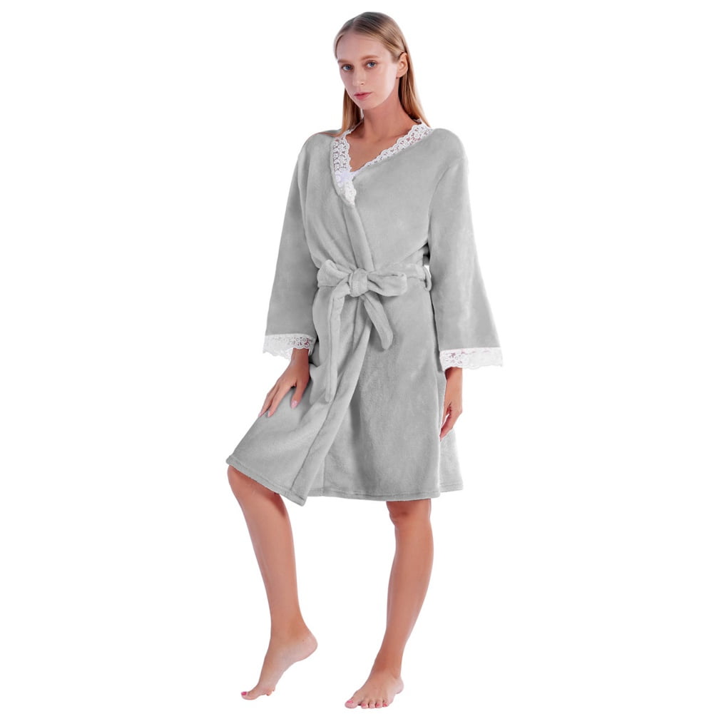 Xmarks Womens Lace Bathrobe Fleece Robe Super Soft Plush Robe Velour ...