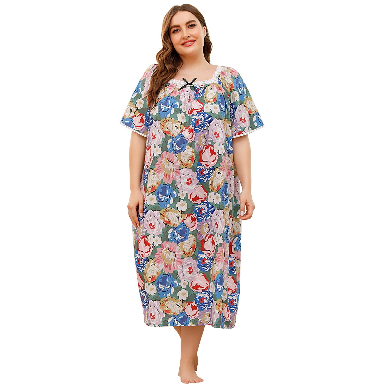 Xmarks Womens Plus Size Nightgown Sleepwear Short Sleeve Sleep Dress ...