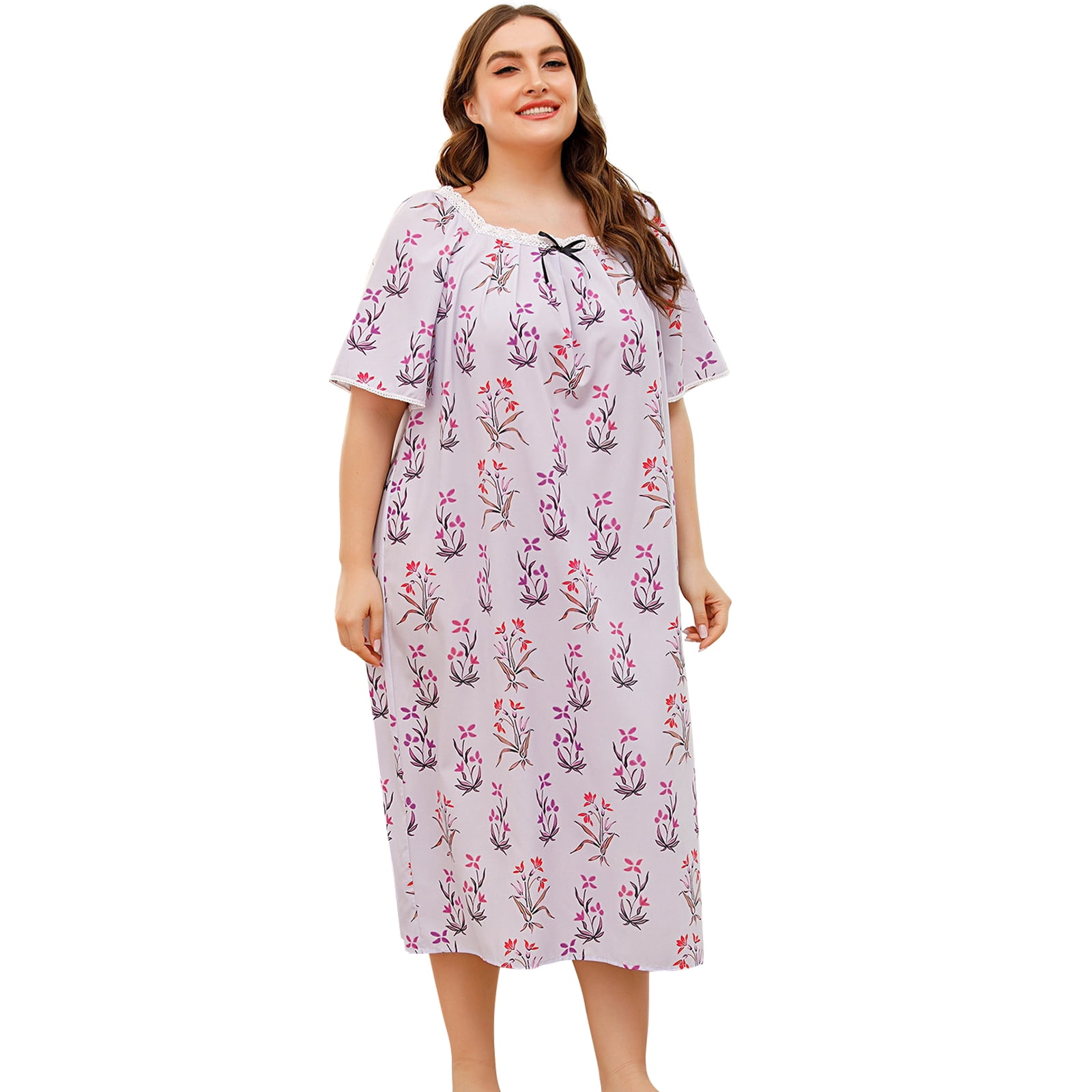Xmarks Womens Plus Size Nightgown Sleepwear Short Sleeve Sleep Dress ...