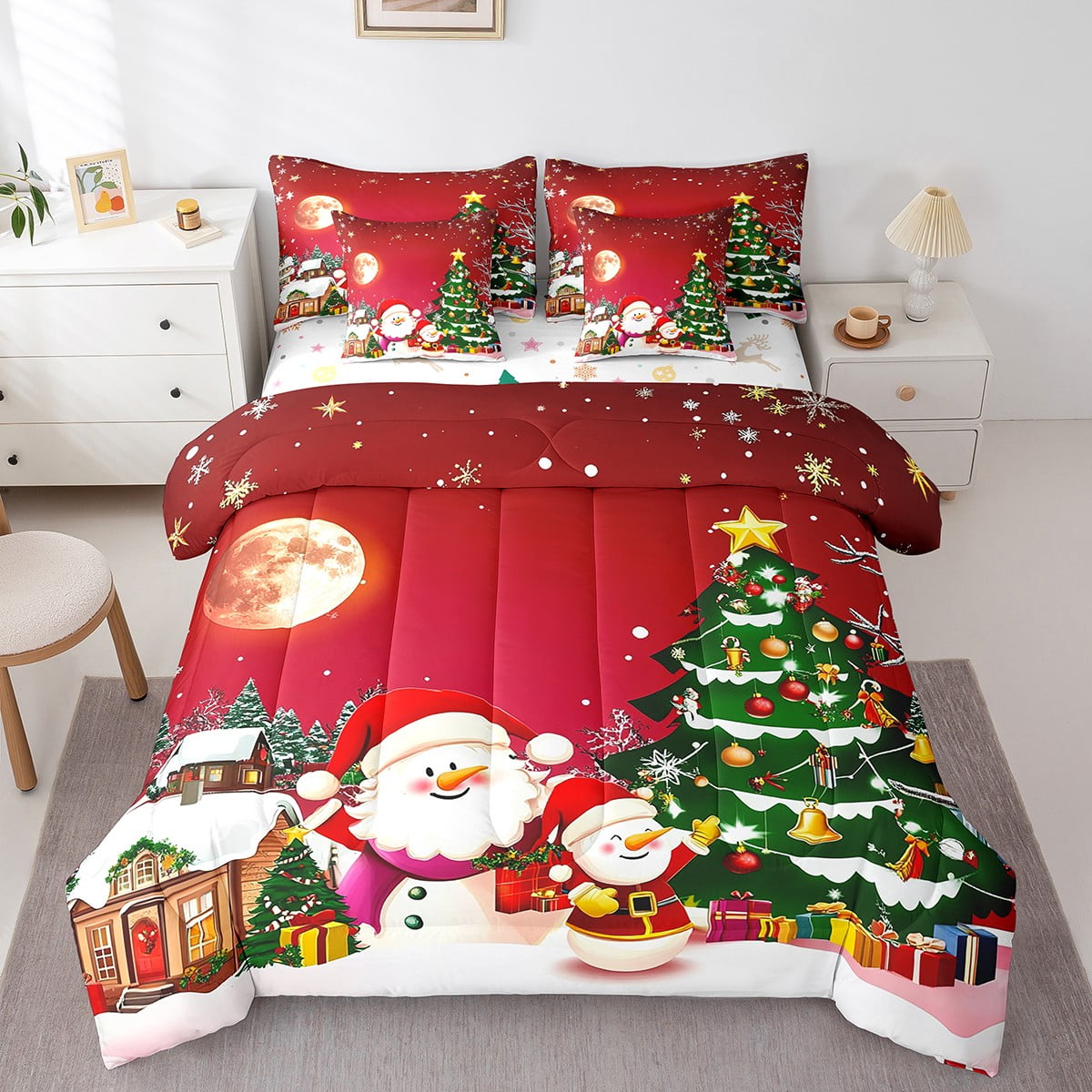 Xmas 7 Piece Bed in a Bag Full Size for Boys Girls Kids Merry Christmas ...
