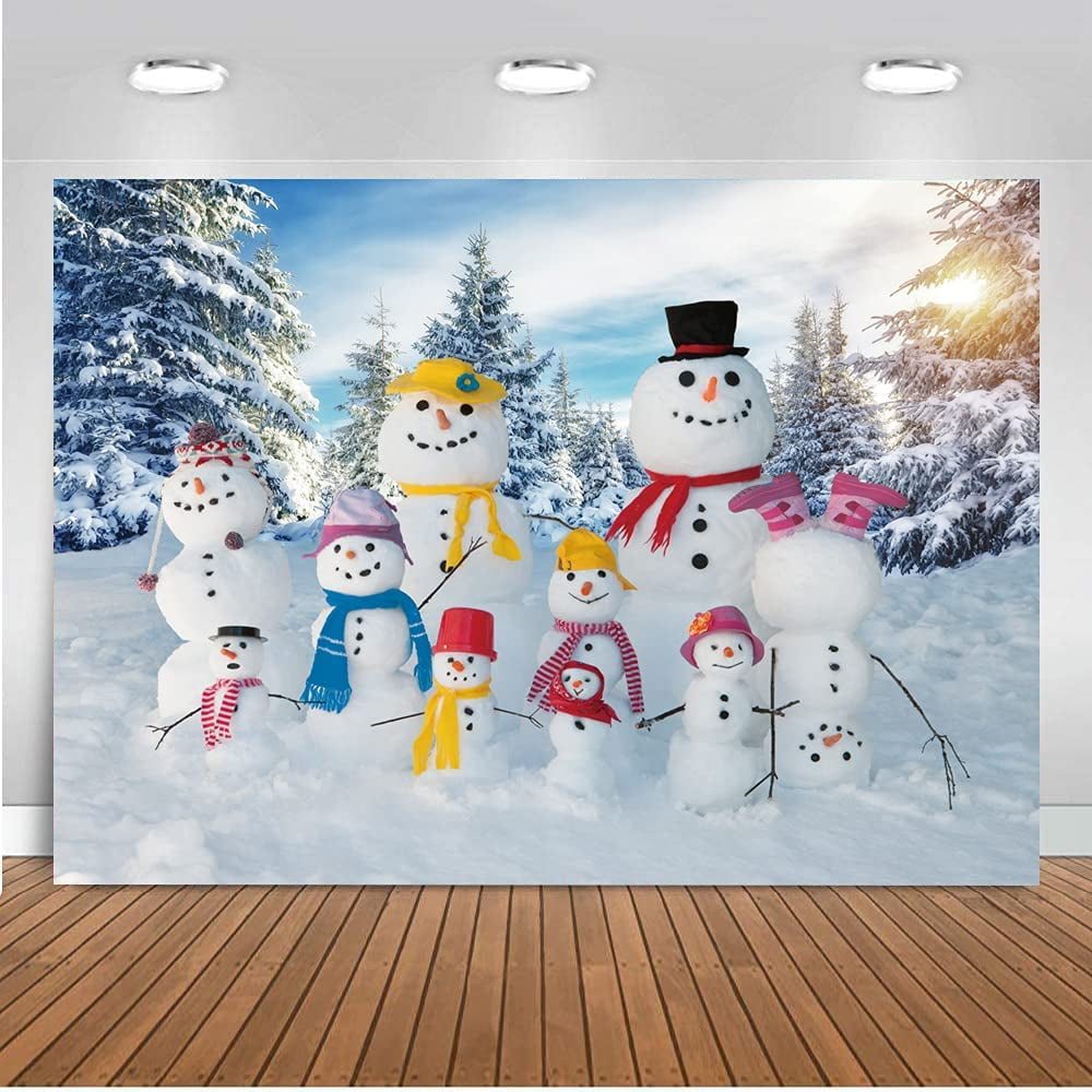 Xmas Backdrop Winter Snow Backdrop Woods Snow Photo Backdrop Snowman ...