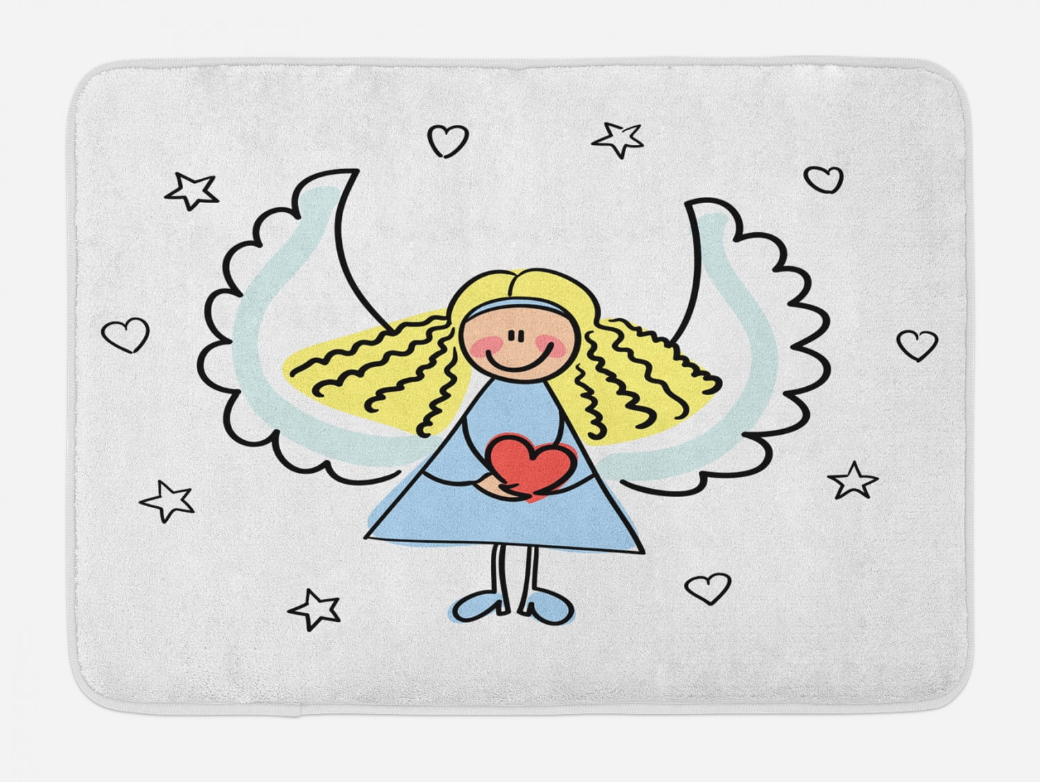Xmas Bath Mat, Cute Little Girl with Wings Red Heart Stars Angel ...
