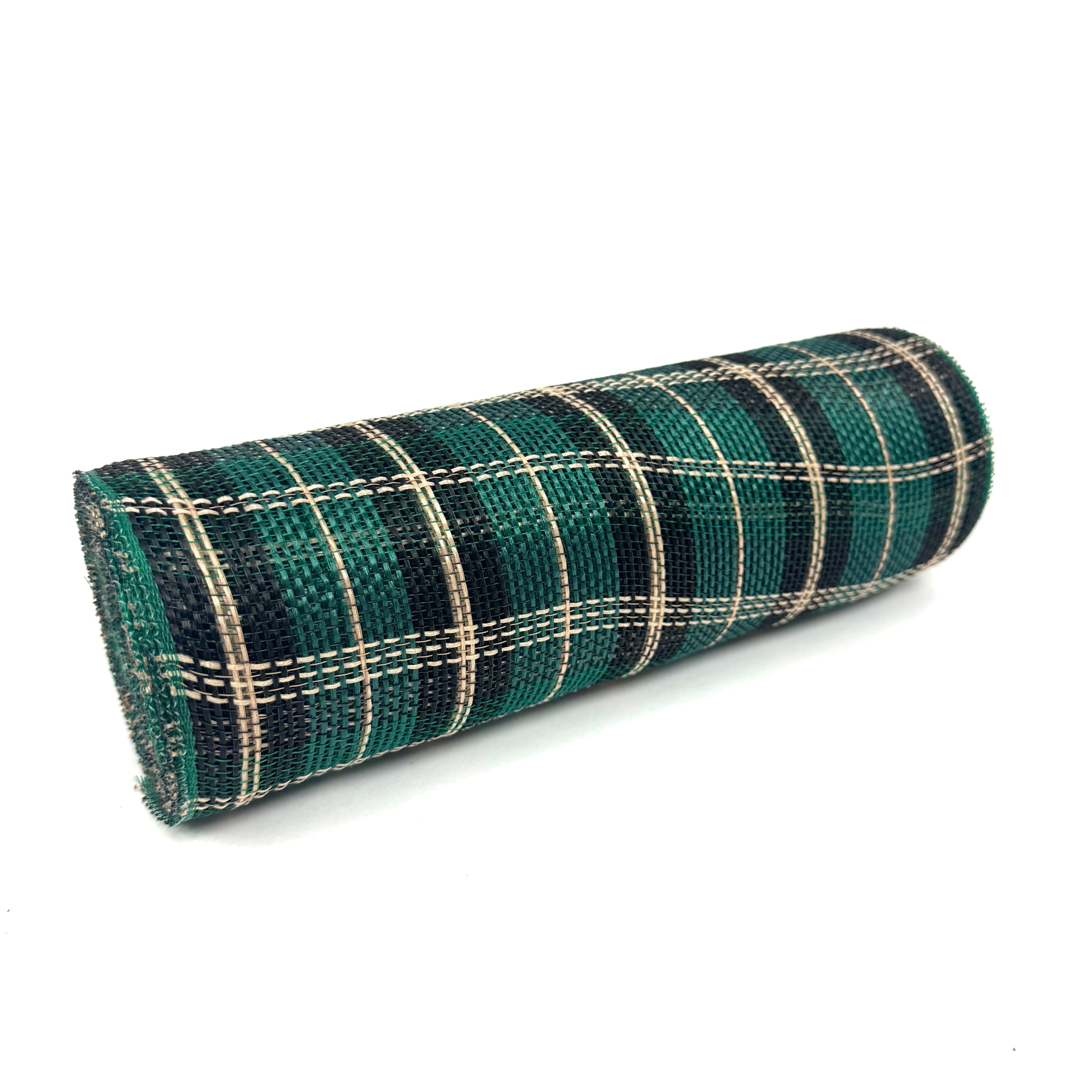 Xmas Black Hunter Green Plaid Deco Mesh - Holiday Plaid Floral Mesh ...