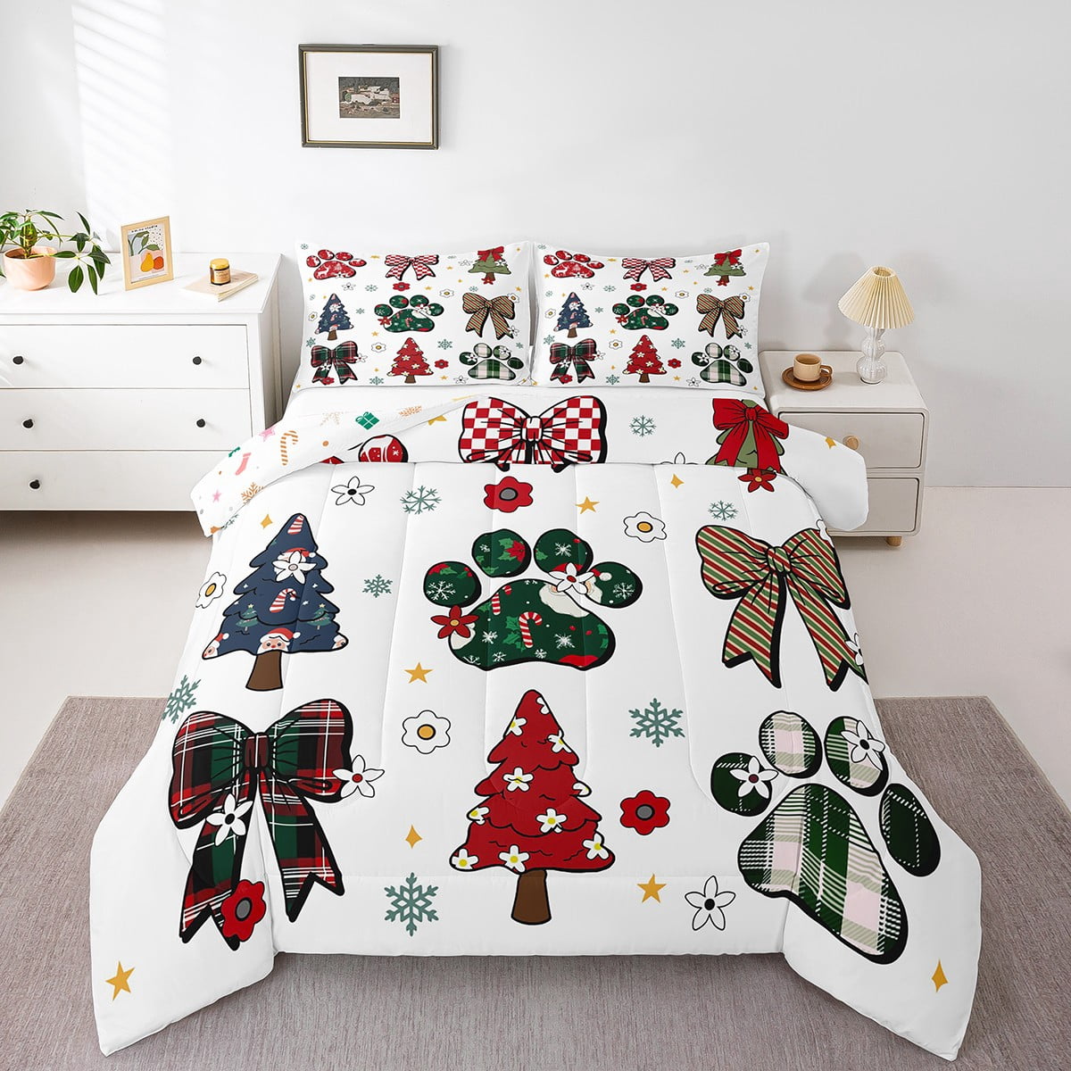 Xmas Cartoon Bow Bedding Set Twin Size Kawaii Bowknot Comforter Set ...