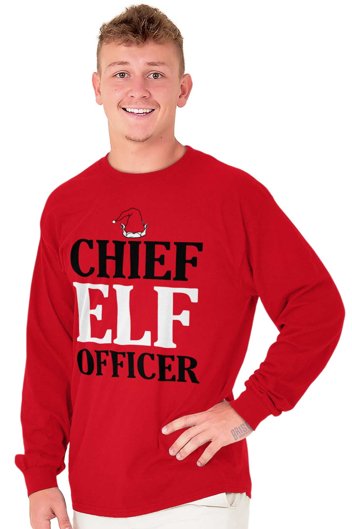 Xmas Chief Elf Officer Santa Helper Long Sleeve TShirt Men Women Brisco ...