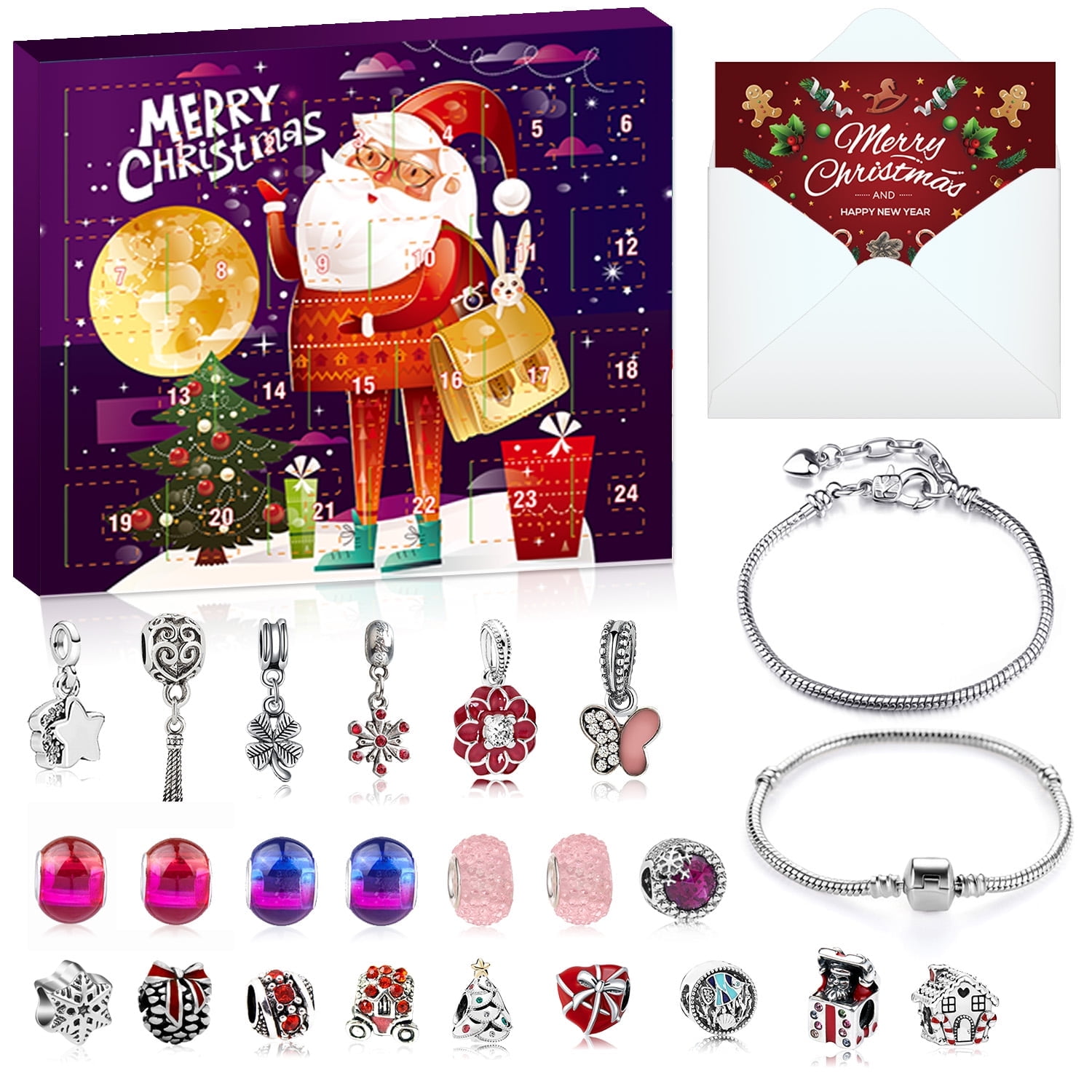Xmas Countdown Calendar, 24 Days Christmas Bracelet Gift Set, DIY ...