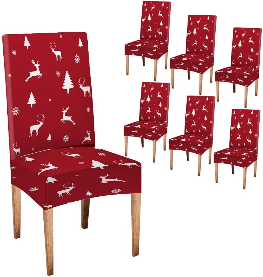 Xmas Dining Chair Slipcovers Removable Set of 6 Deer Seat Slipcovers ...