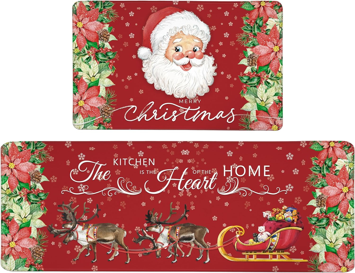 Xmas Elk Snowflake Christmas Kitchen Rugs Set of 2, Santa Claus Anti ...