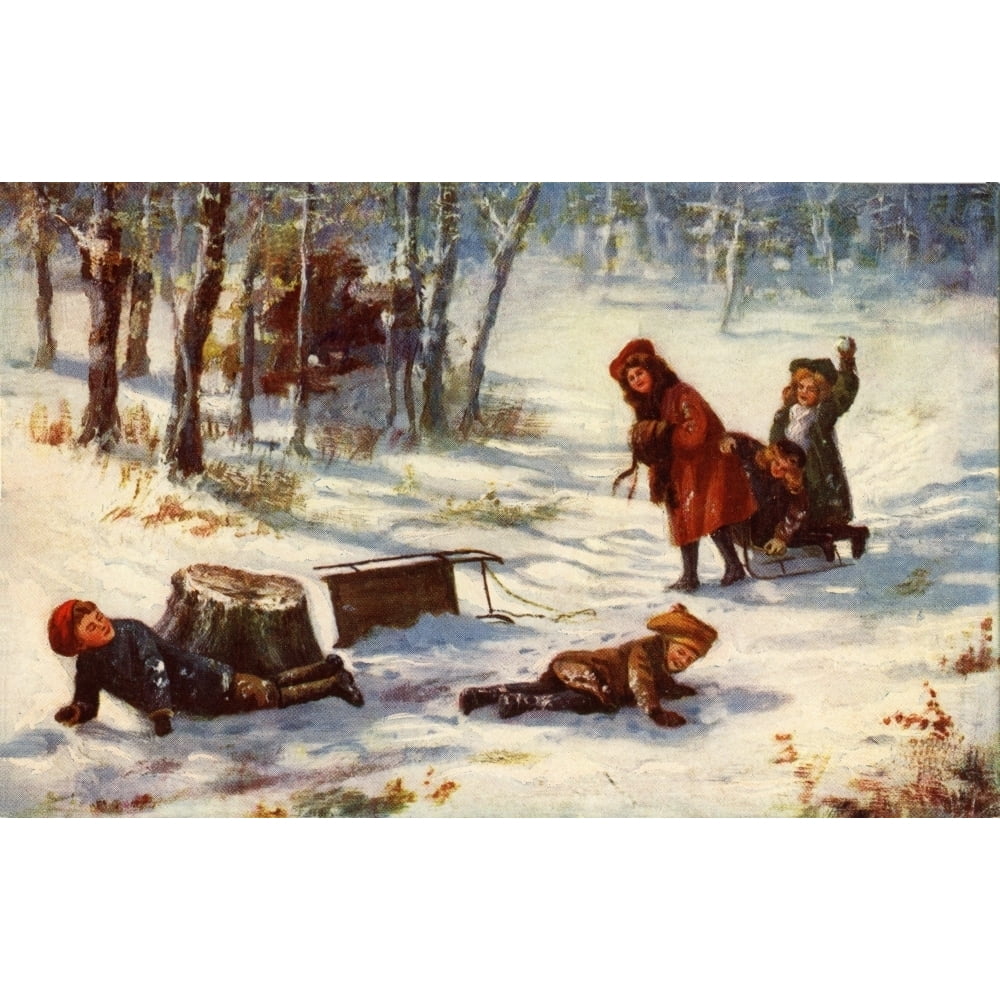 Xmas. Falling Off The Sled Poster Print By Mary Evans Picture ...