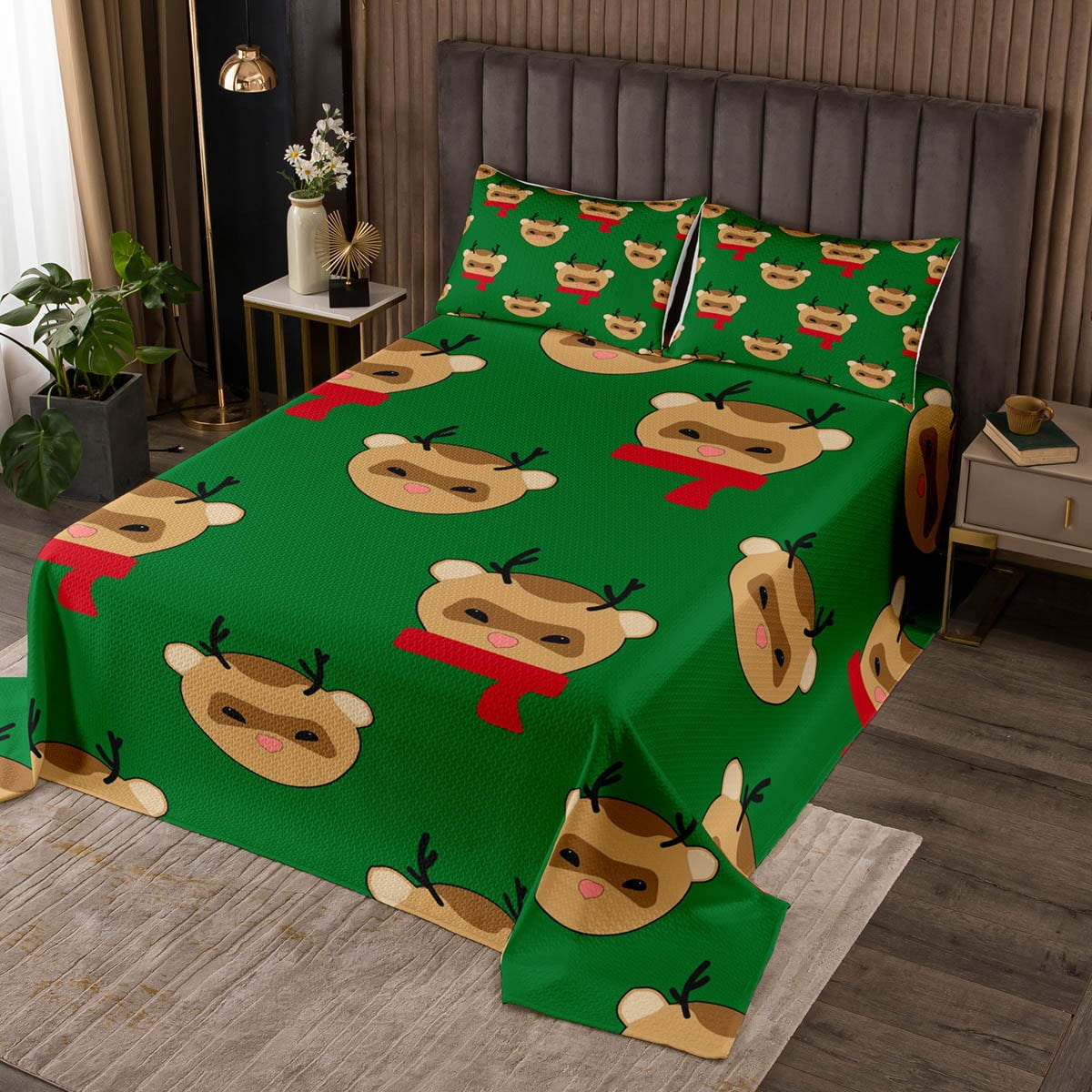 Xmas Ferret Bedspread Set Minks Weasel Animal Coverlet Set Kawaii Wild ...