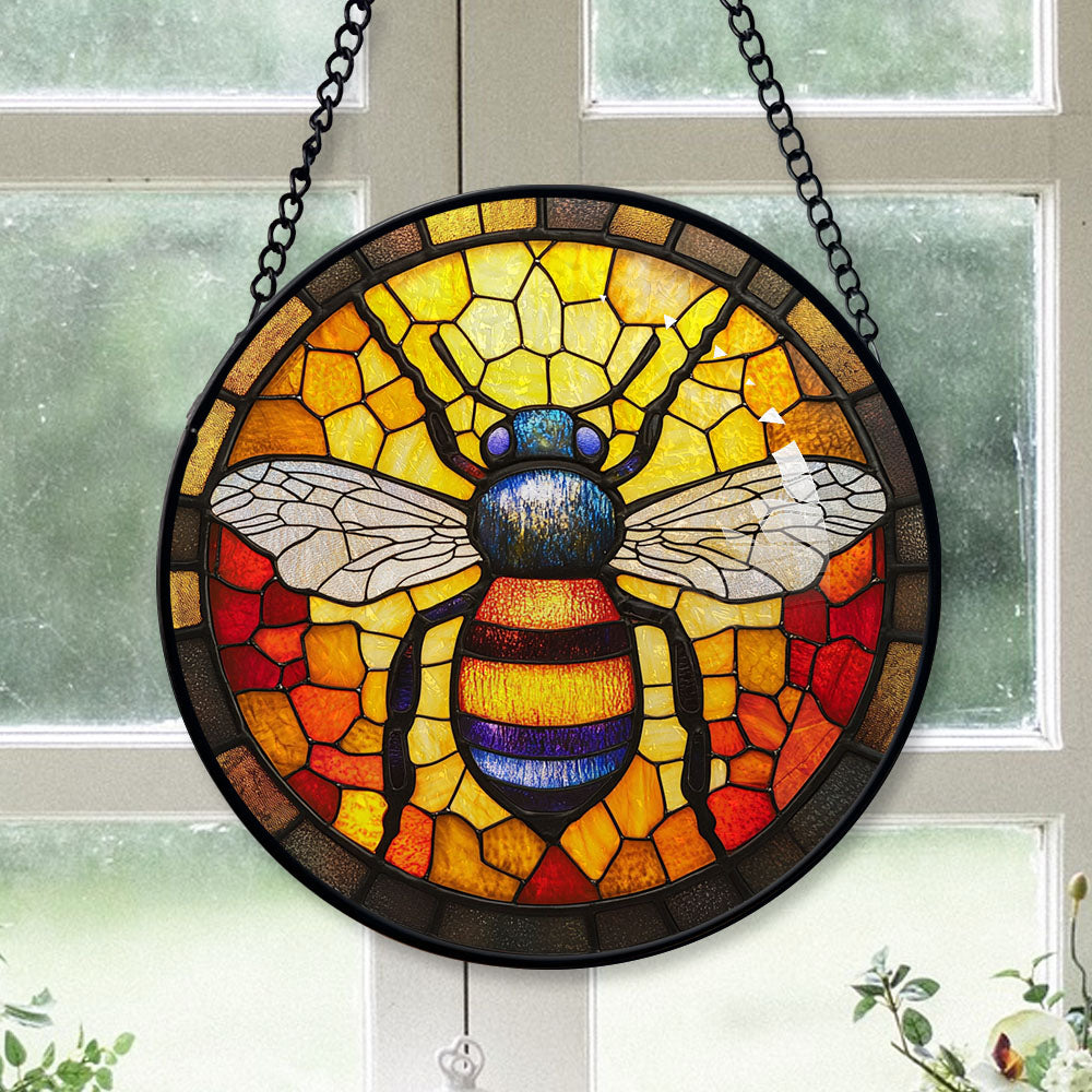 Xmas Gift - Queen Honey Bee Stained Glass Hanging Ornament - Christmas ...