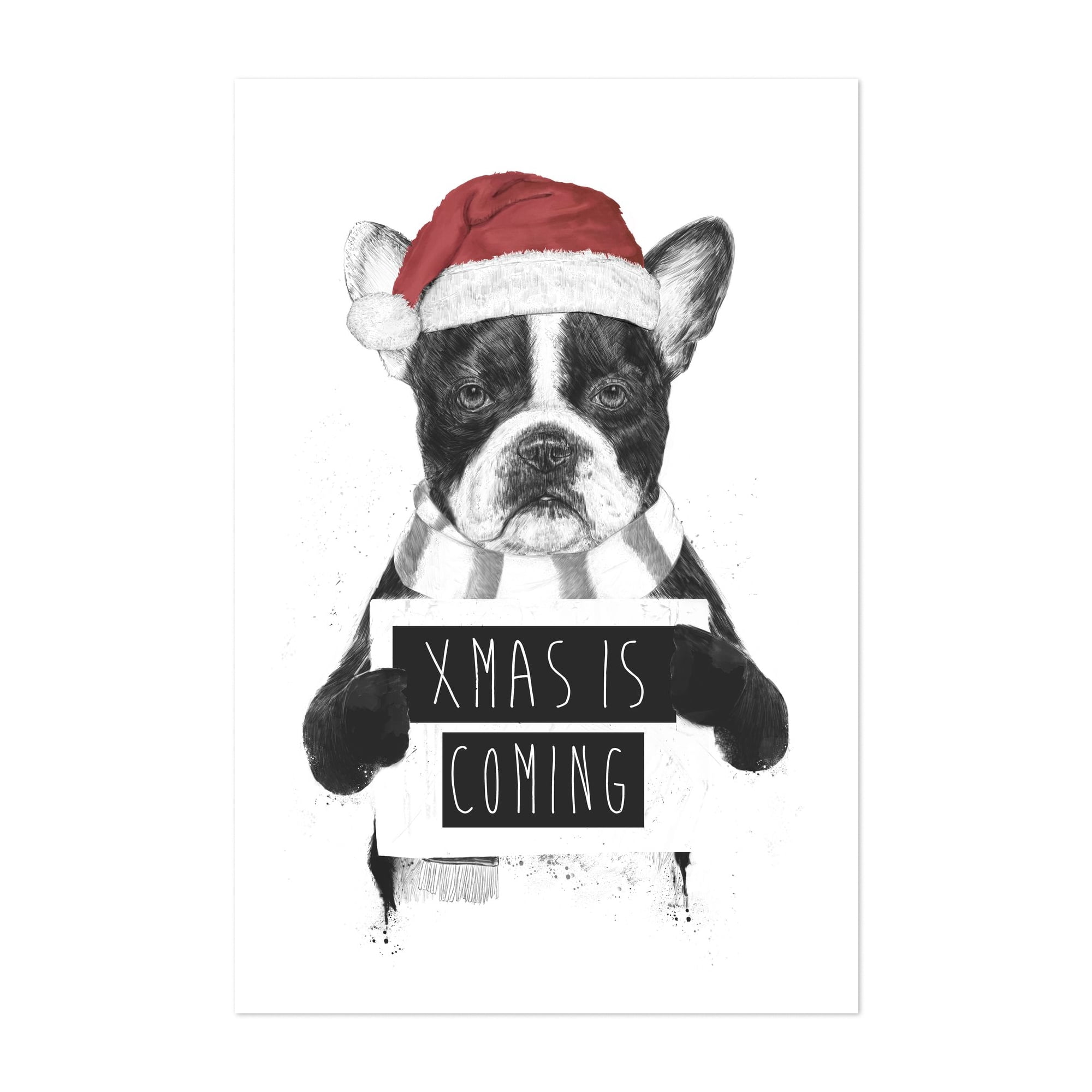 Xmas Is Coming - Illustration Dog Christmas Humor Black and White ...