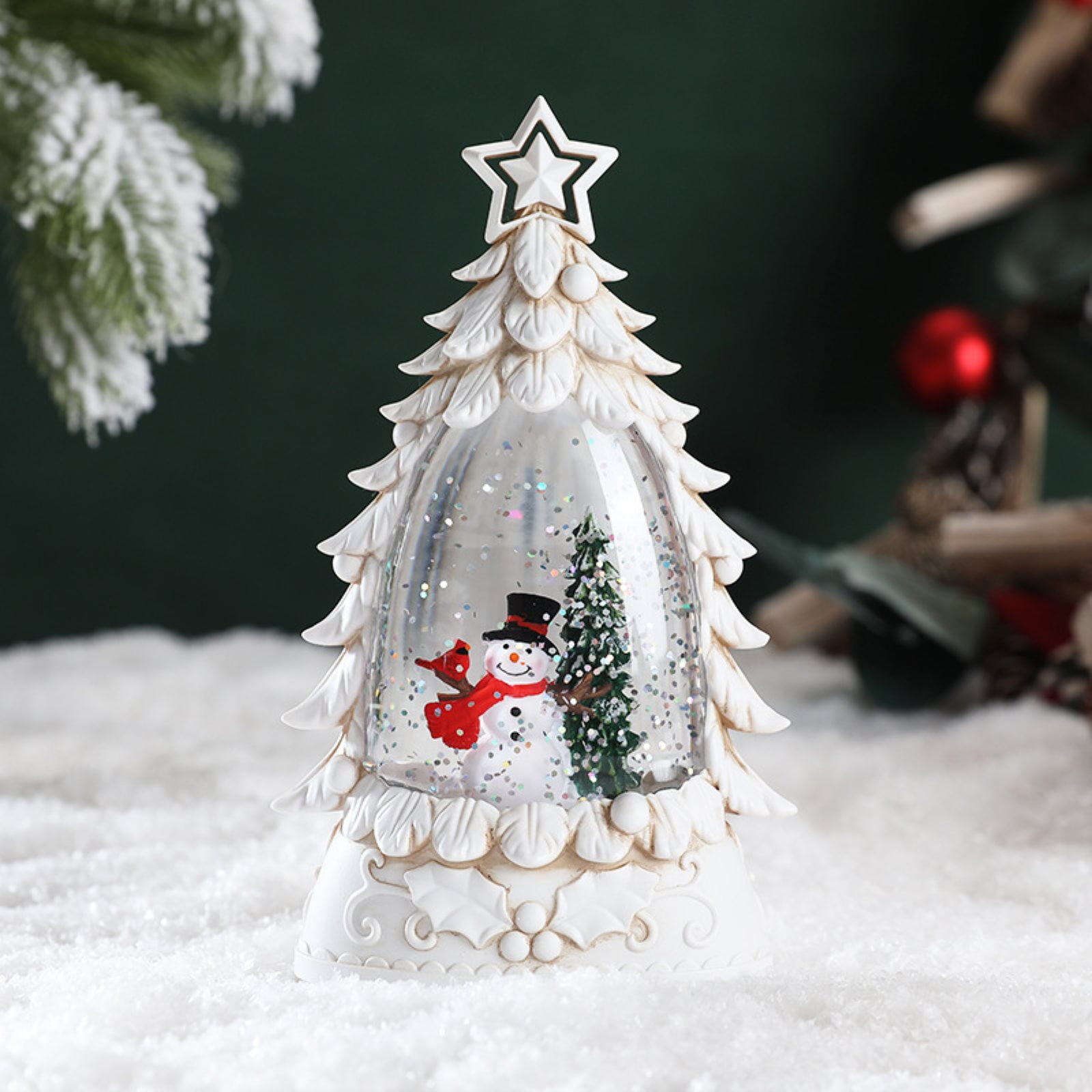 Xmas Lighted Glitter Snow Globes Christmas Tree Home Desktop Ornaments ...