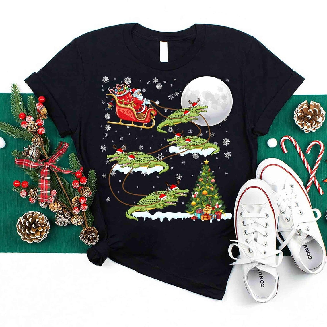 Xmas Lighting Tree Santa Riding Alligator Winter Holiday Shirts, Gator ...