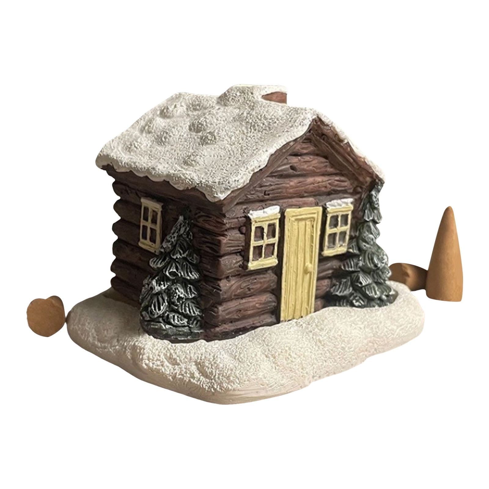 Xmas Log Cabin Incense Burner Christmas Tree Small Resin Village Houses ...