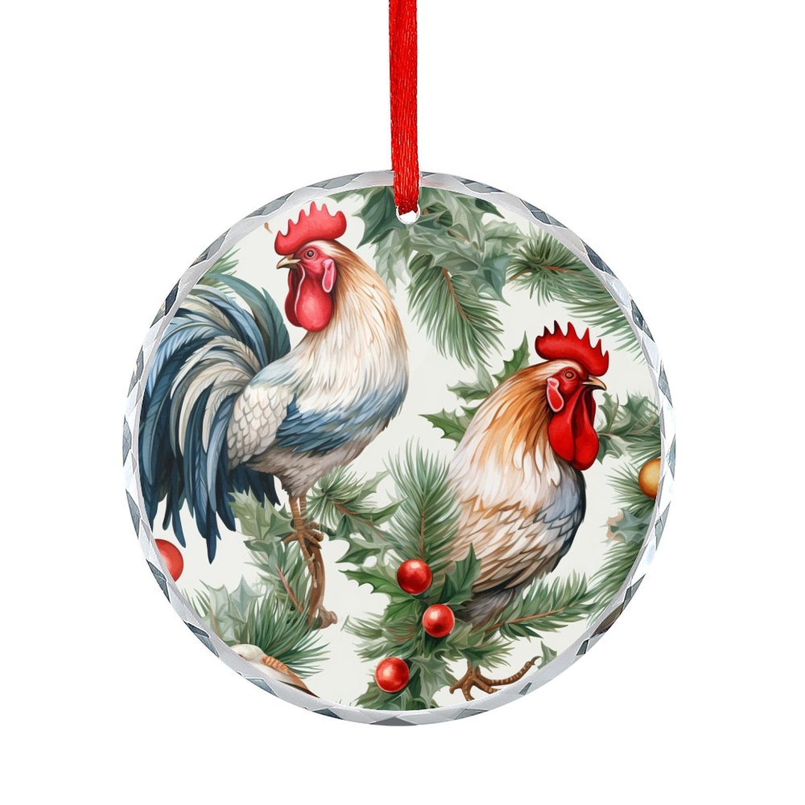 Xmas Ornament Merry Christmas Rooster Round Glass Christmas Ornaments ...
