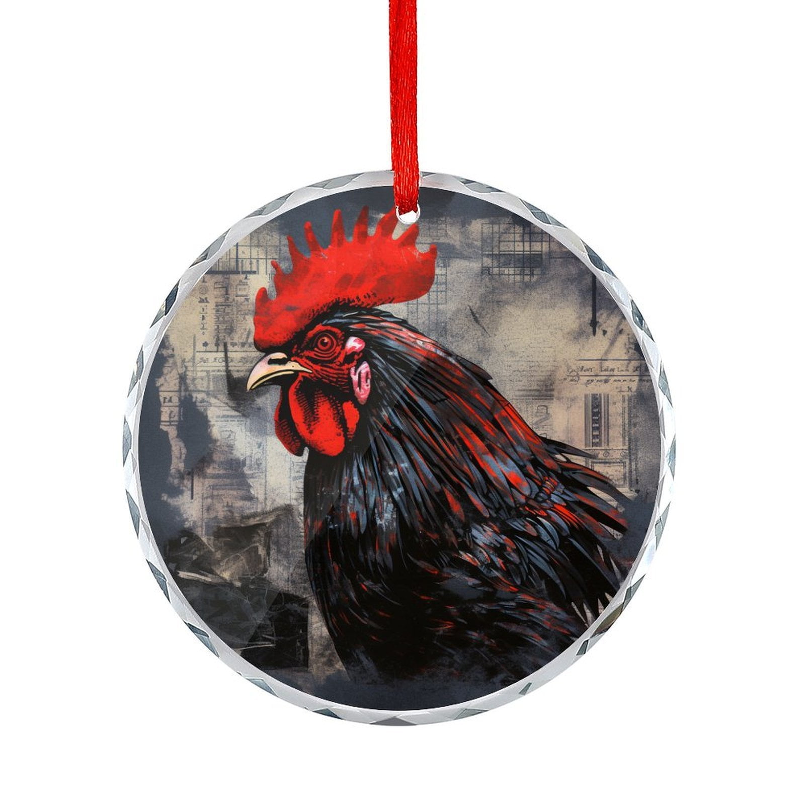 Xmas Ornament Rooster With Red Feathers Round Shaped Glass Ornament ...