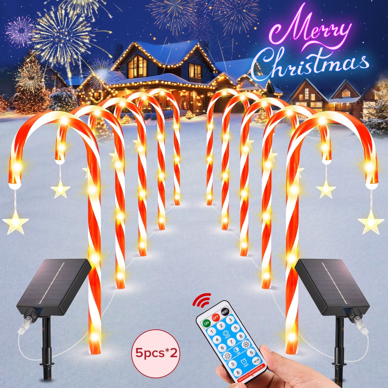 2 Pack Xmas Candy Cane Lights Remote Control Christmas Pathway ...