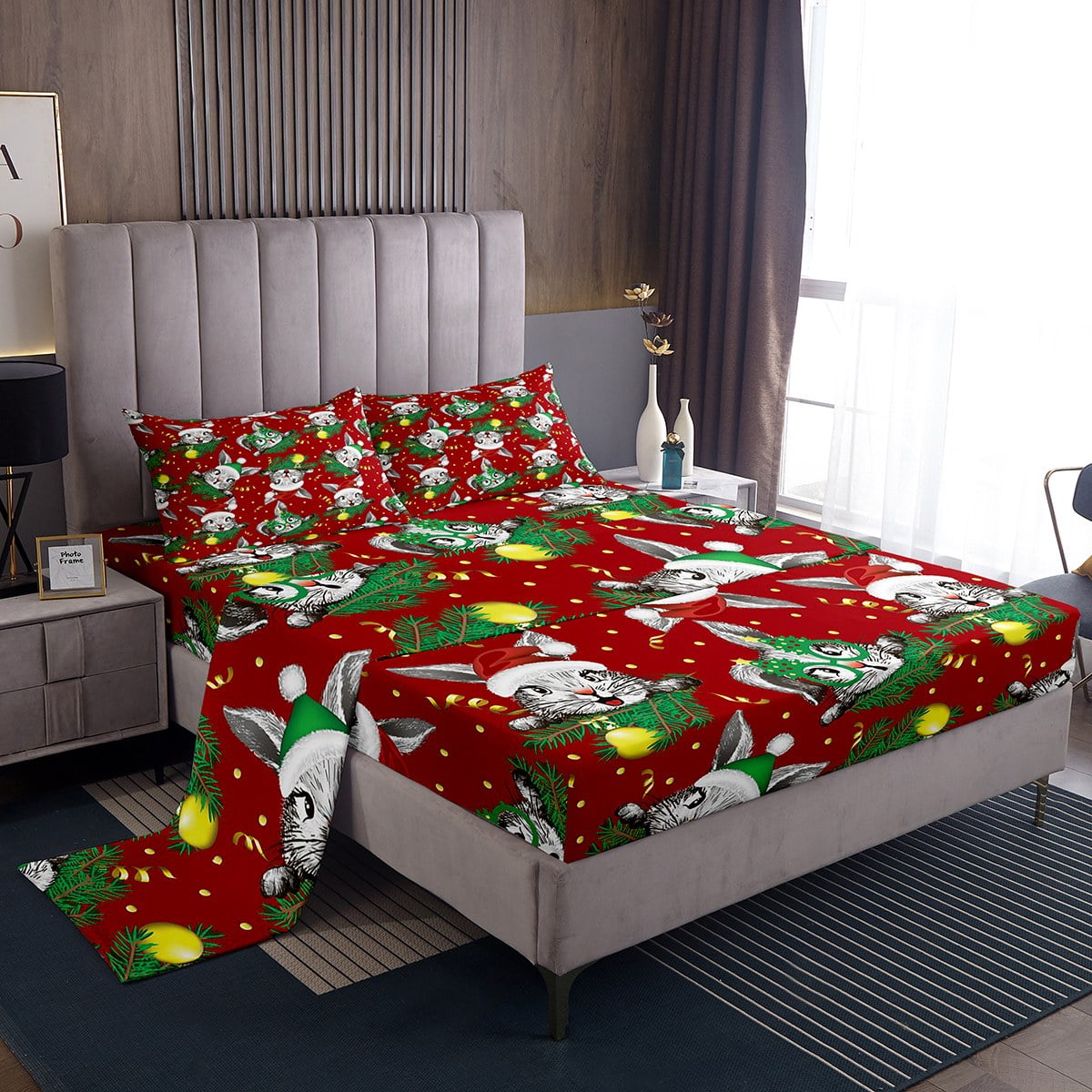 Xmas Rabbit Sheets Cartoon Rabbit Animal Print Bed Sheets Set Queen ...