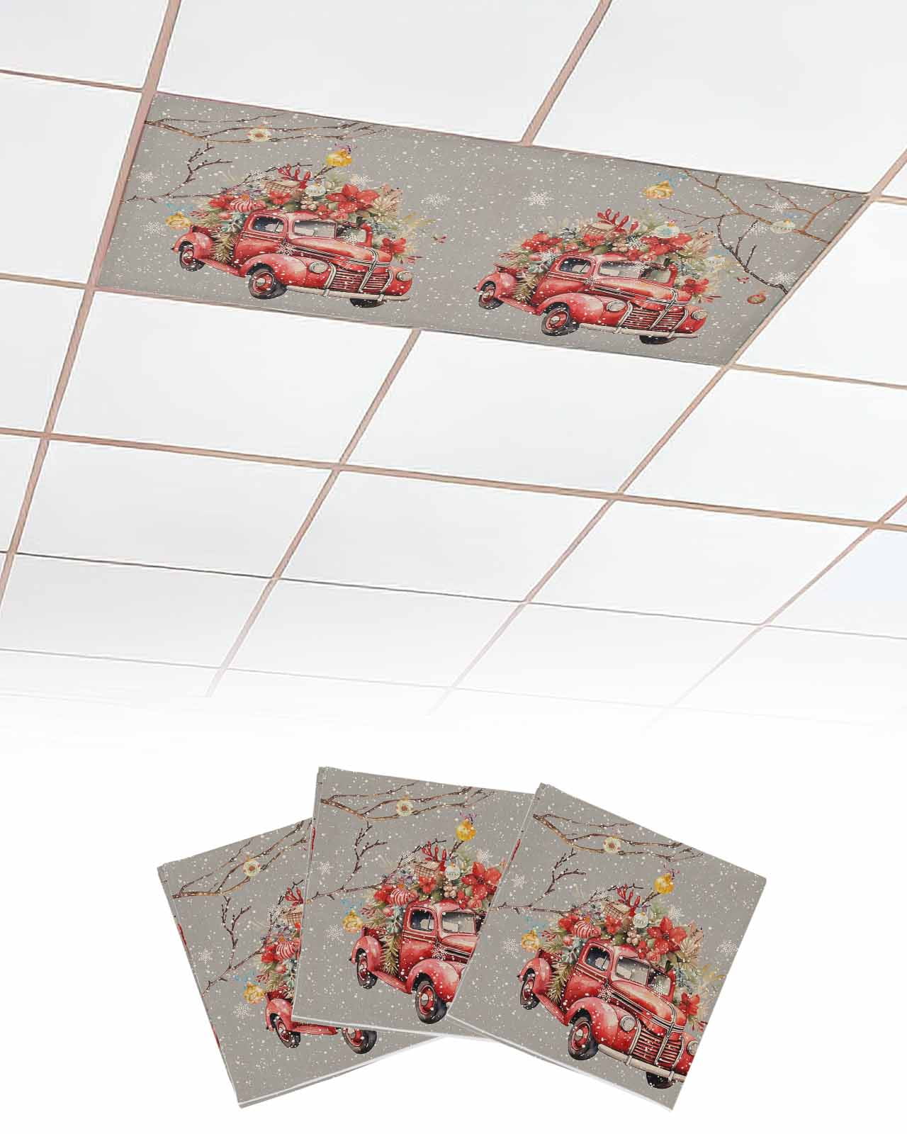 Xmas Red Truck,Fluorescent Light Covers for Ceiling Lights 4x2 feet,3 ...