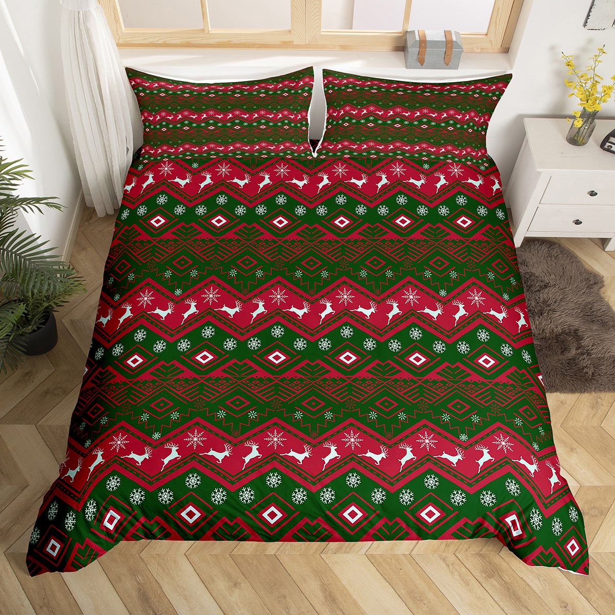 Xmas Reindeer Twin Duvet Cover Winter Snowflake Theme Comforter Cover ...