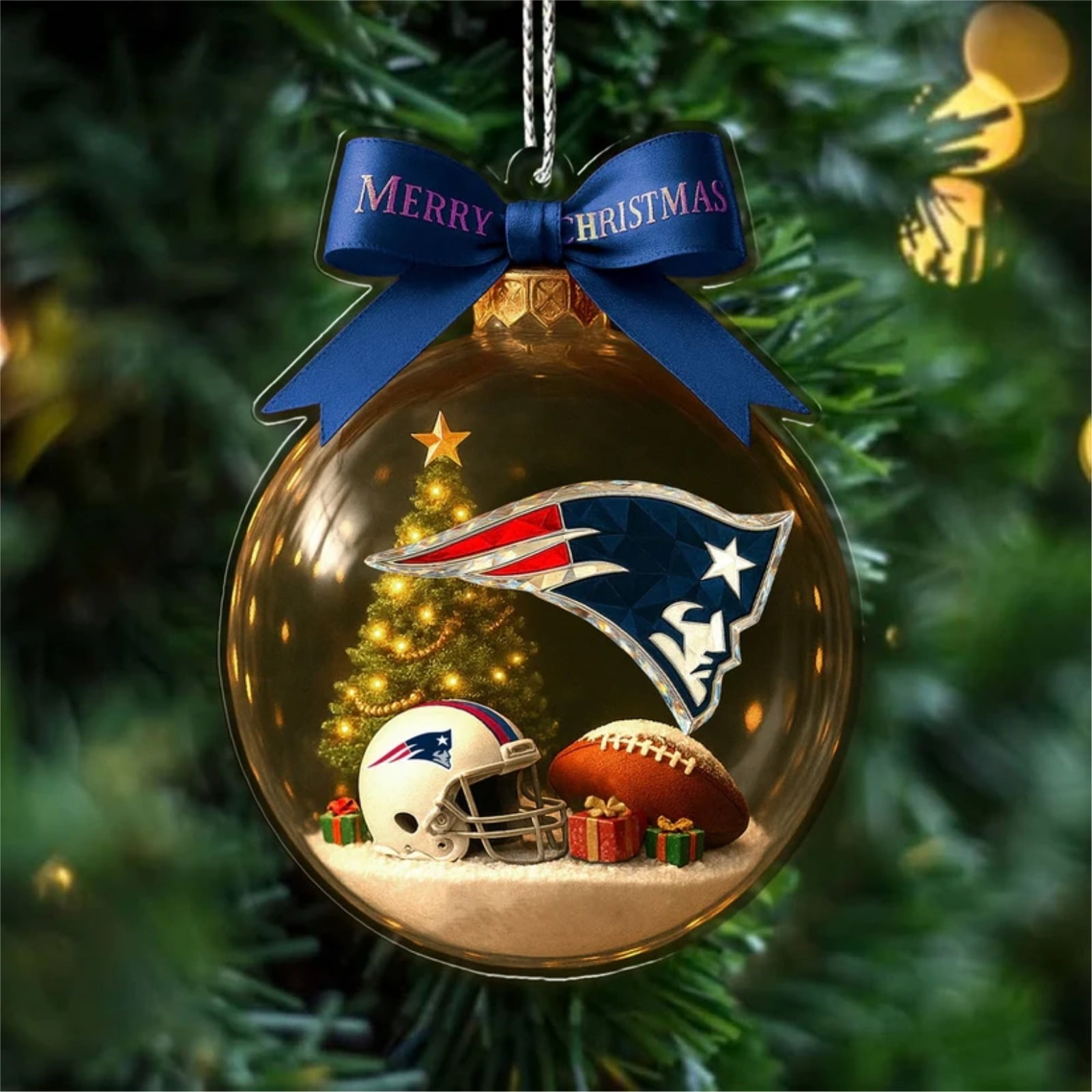 Xmas Tree Decoration, Football New England Christmas Ornament - 2D Acrylic Crystal-Textured Logo ...