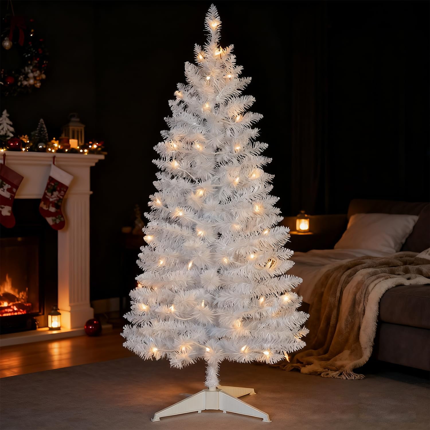 and Xmas Tree Party Décor, Ideal for Home, Not Illuminated White Tinsel ...